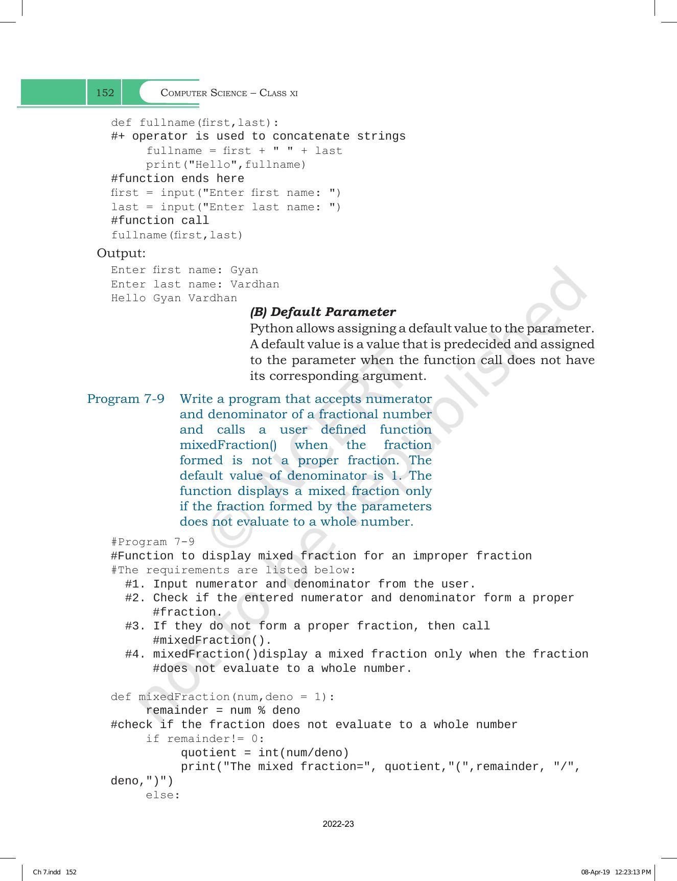 Ncert Book For Class 11 Computer Science Chapter 7 Functions