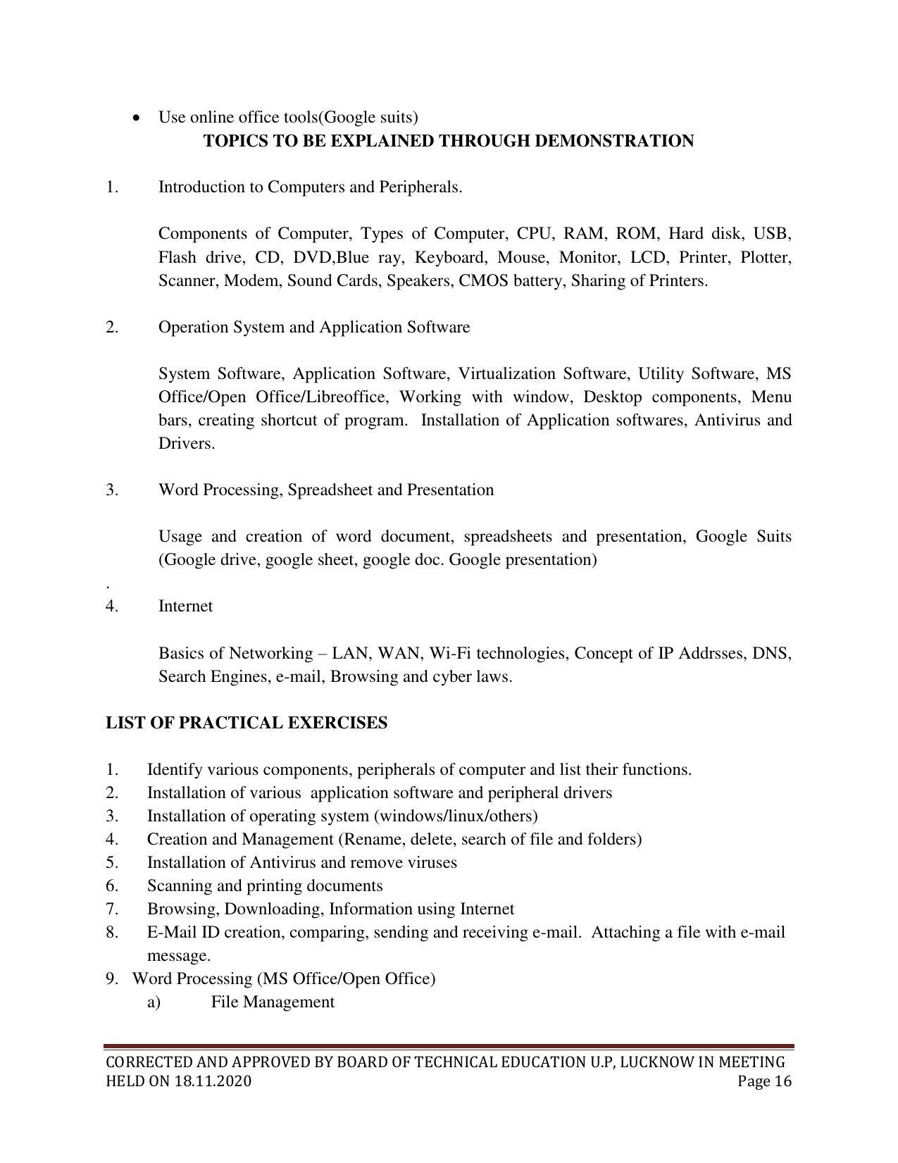 SYLLABUS FOR FIRST SEMESTER SESSION (2020-2021) - SIX SEMESTER DIPLOMA ...
