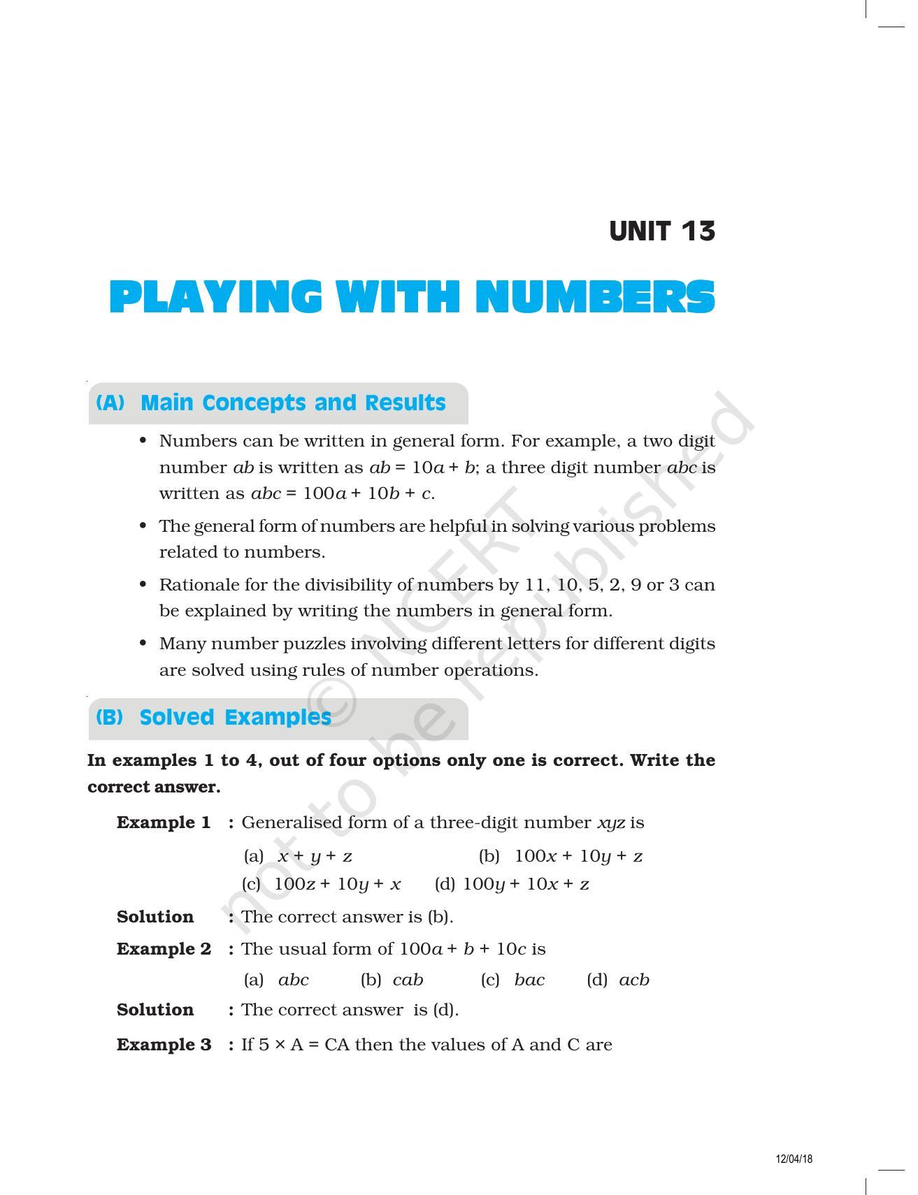 NCERT Exemplar Book for Class 8 Maths Chapter 13- Playing with Numbers