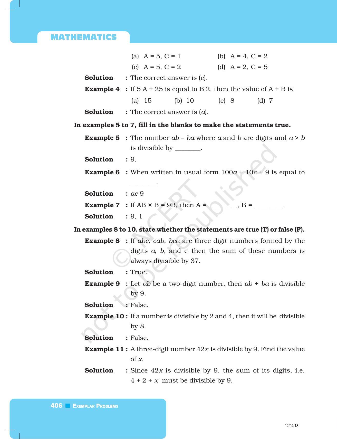 NCERT Exemplar Book for Class 8 Maths Chapter 13- Playing with Numbers