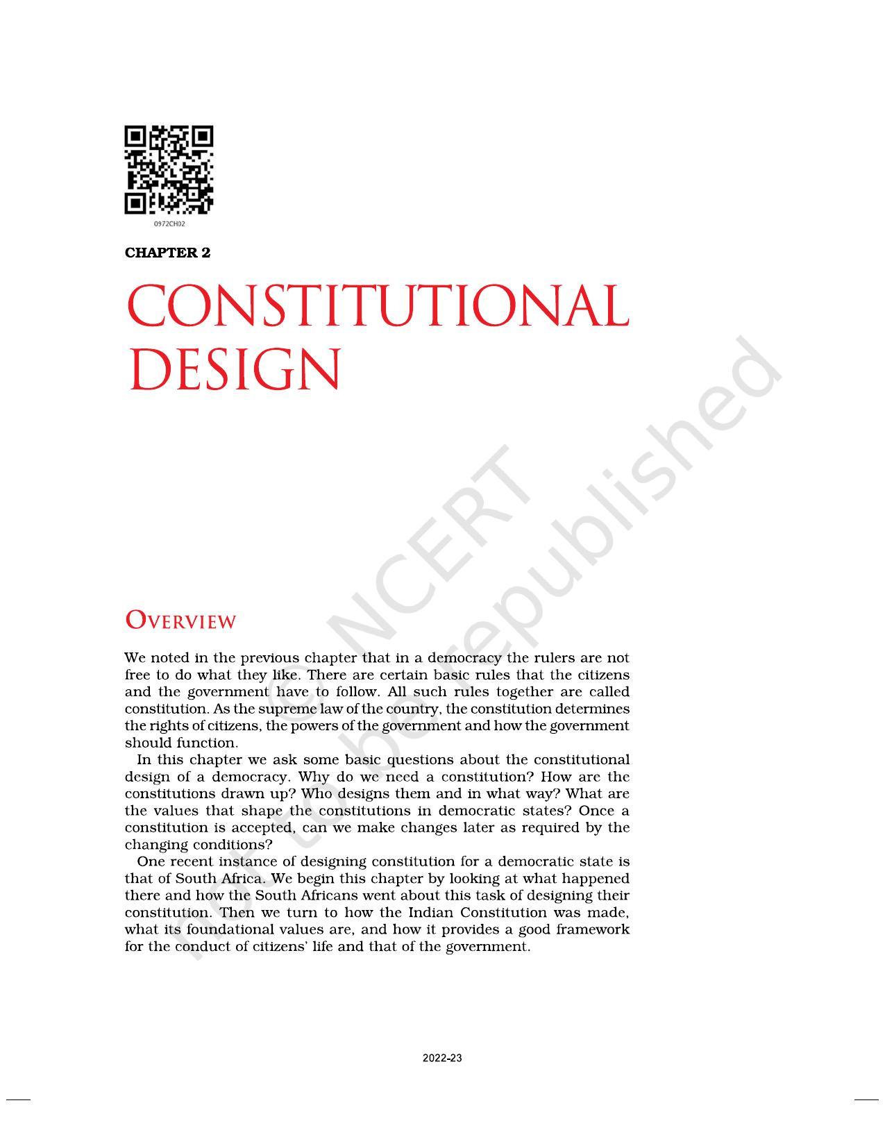 NCERT Book for Class 9 Civics Chapter 3 Constitutional Design