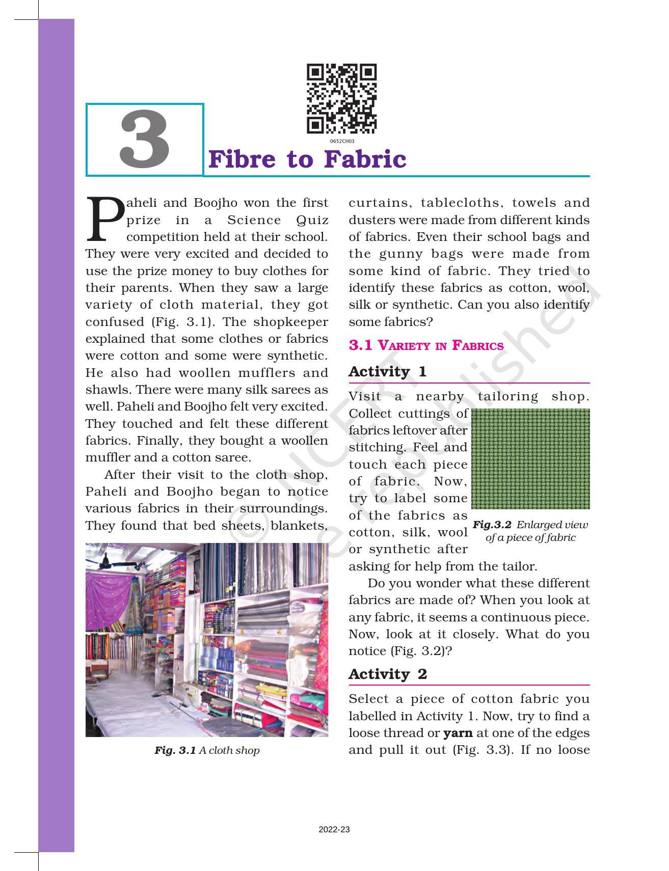NCERT Book for Class 6 Science: Chapter 3-Fibre to Fabric - IndCareer Schools