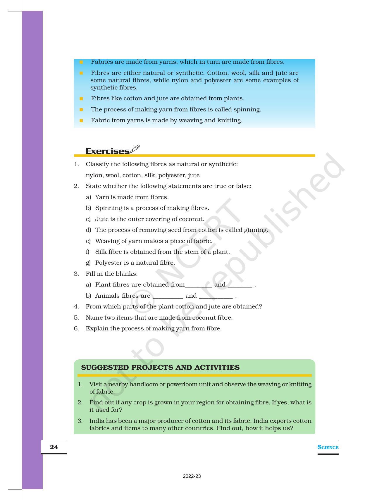 NCERT Book for Class 6 Science: Chapter 3-Fibre to Fabric - IndCareer ...
