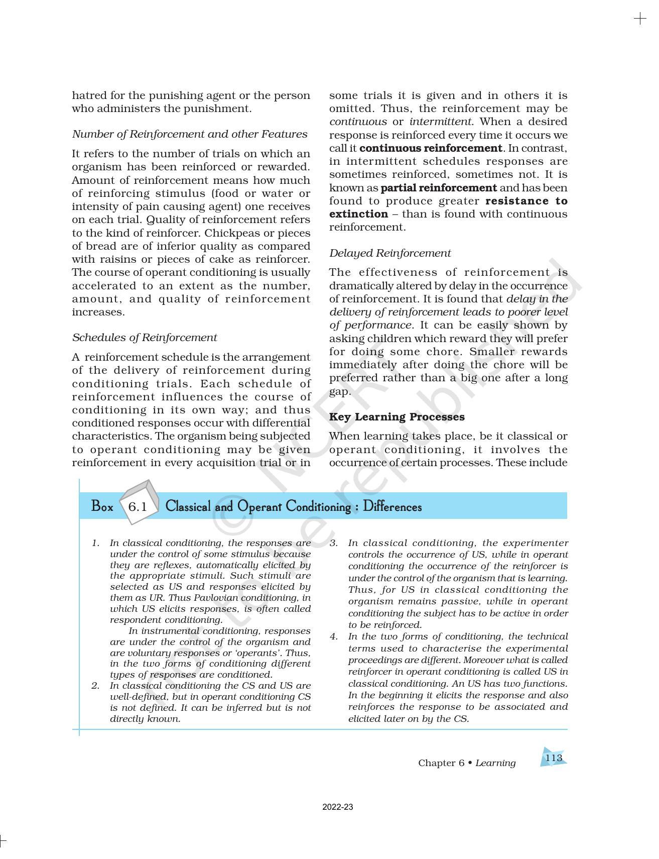 NCERT Book for Class 11 Psychology Chapter 6 Learning