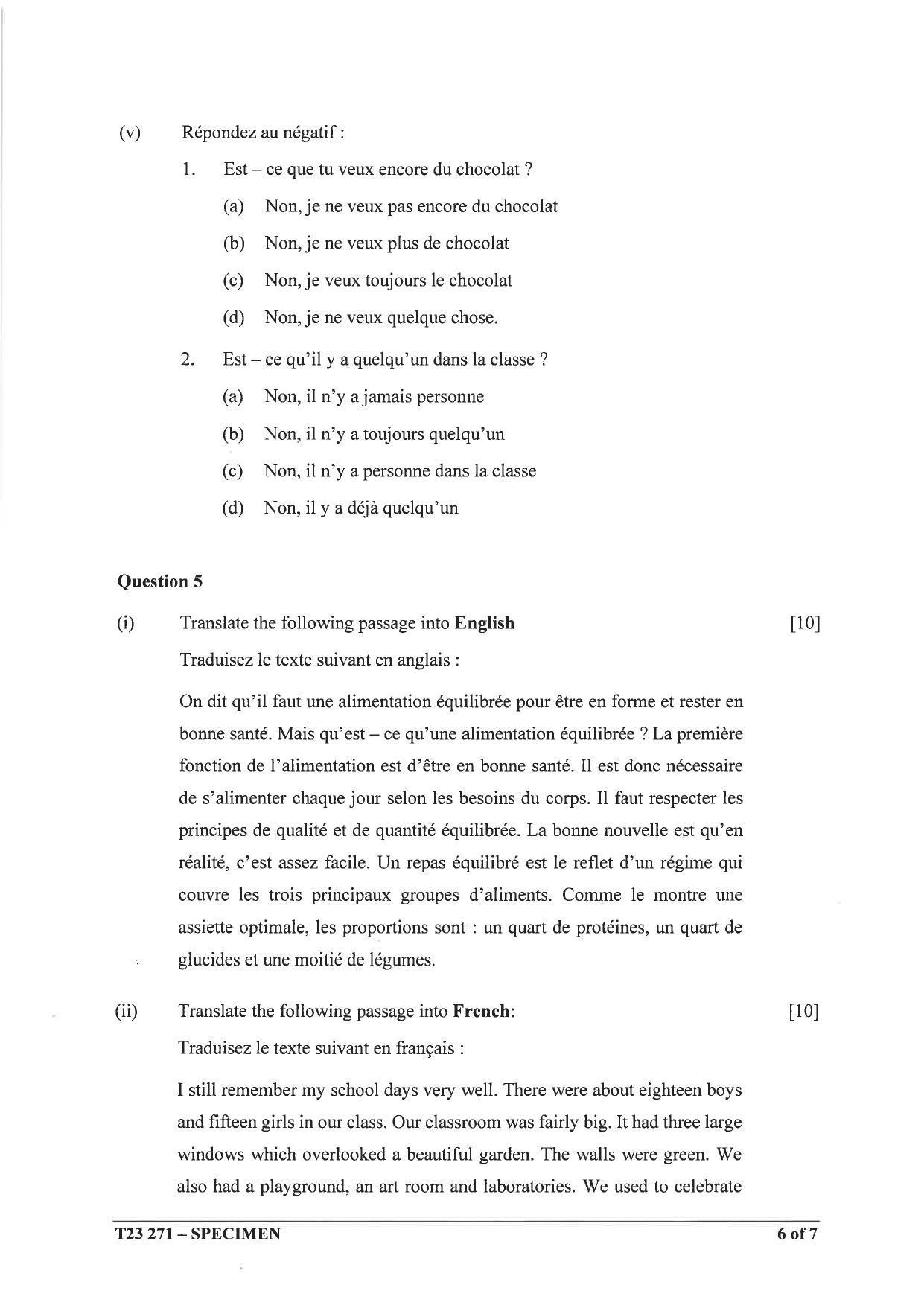 ICSE Class 10 French Sample Paper - IndCareer Schools
