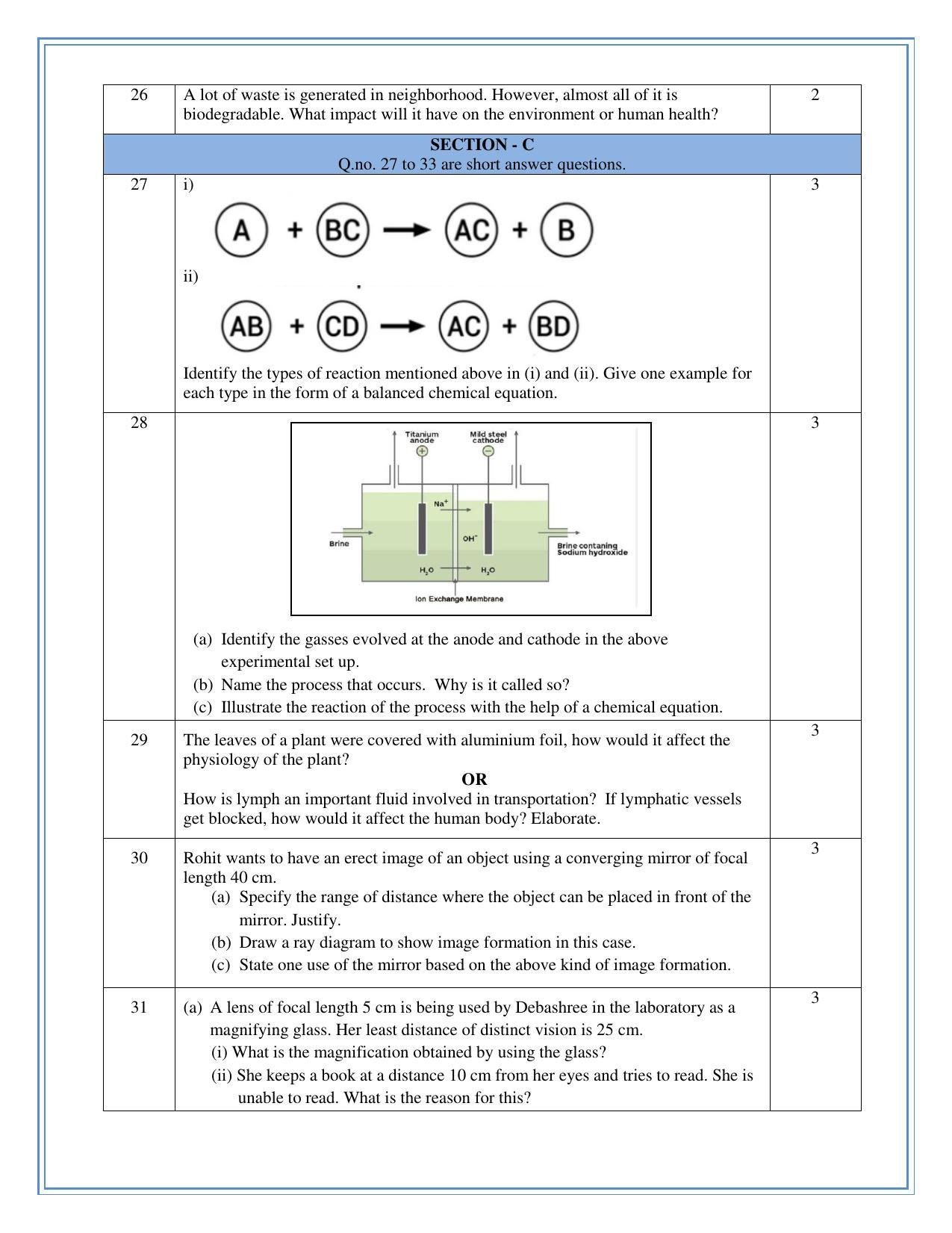 CBSE Class 10 Science Sample Question Paper 2023 - IndCareer Docs