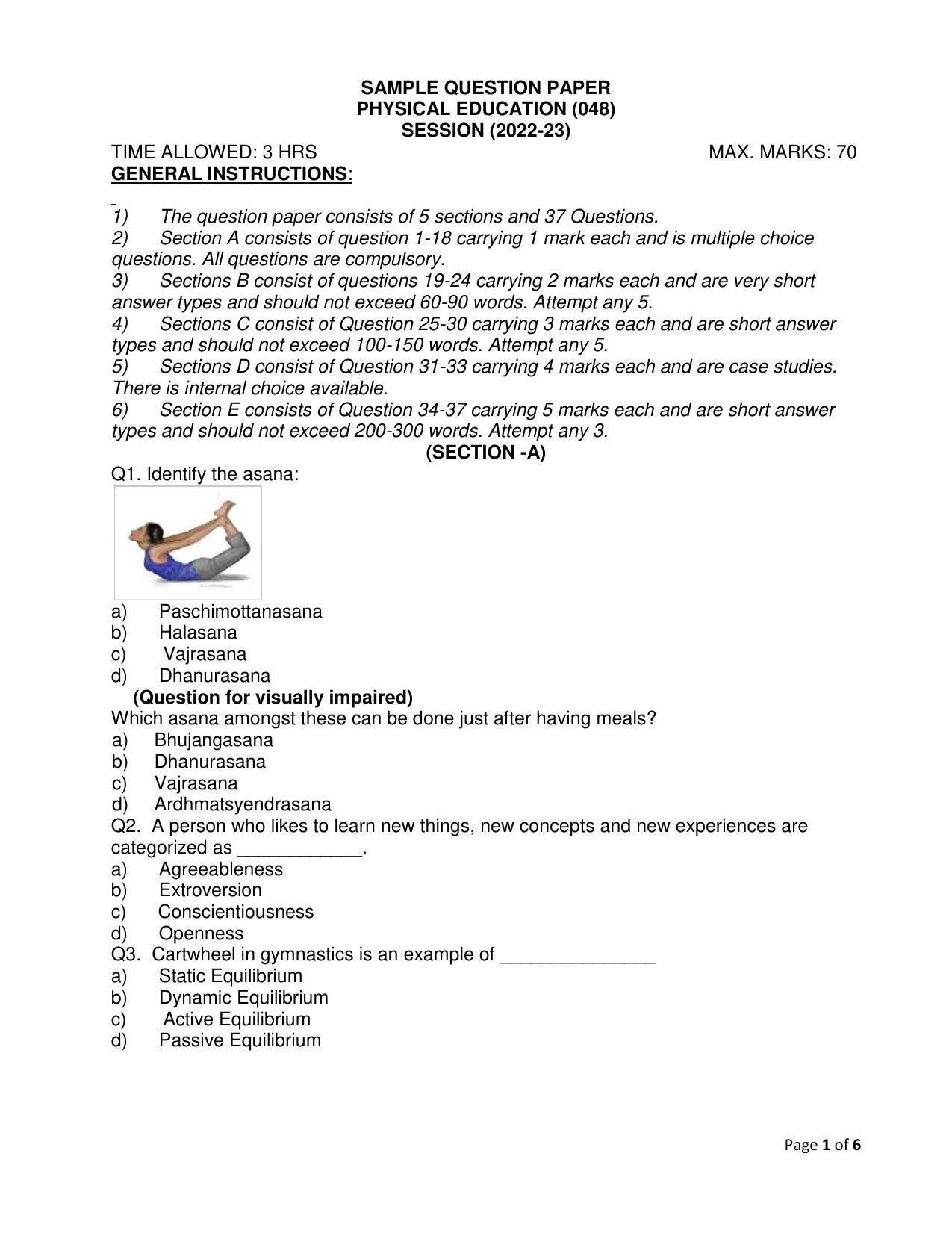 CBSE Class 12 Physical Education Sample Paper 2023 - IndCareer Docs