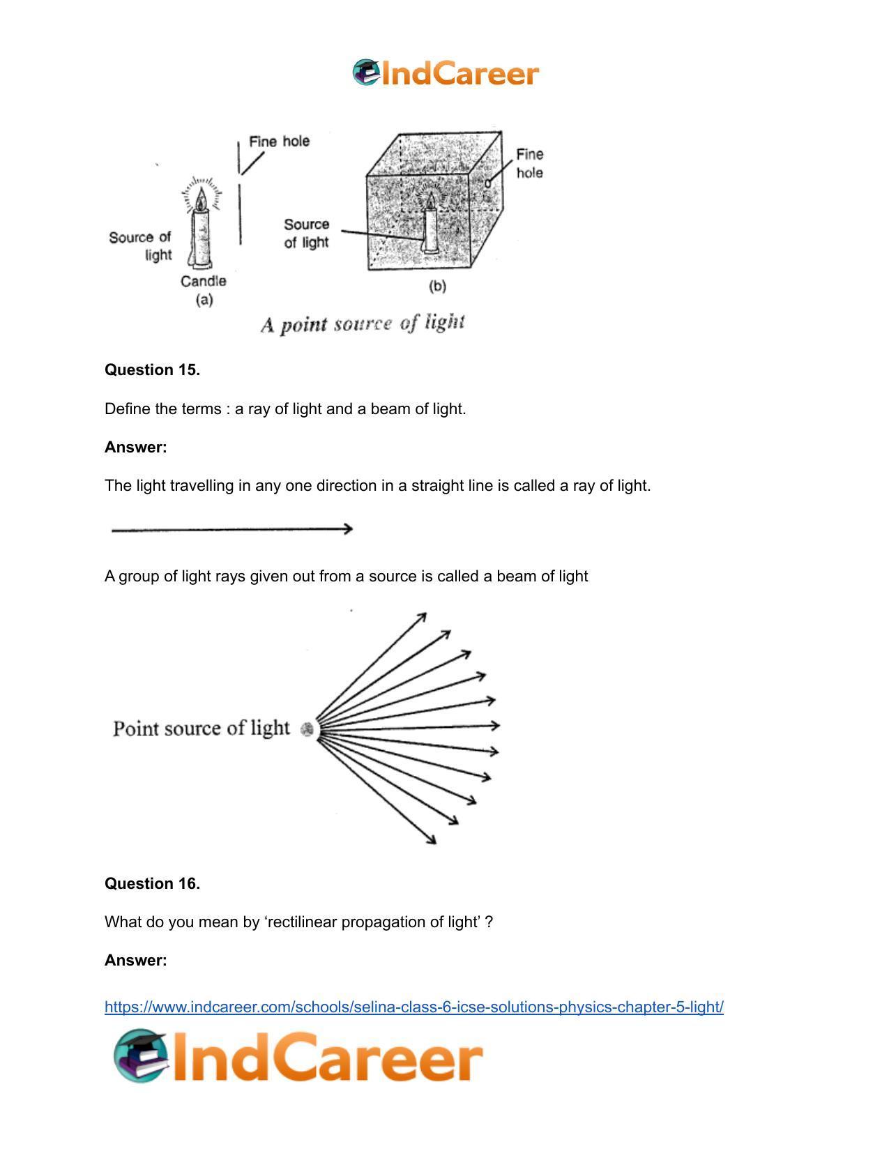 Selina Class 6 ICSE Solutions Physics : Chapter 5- Light - IndCareer Docs