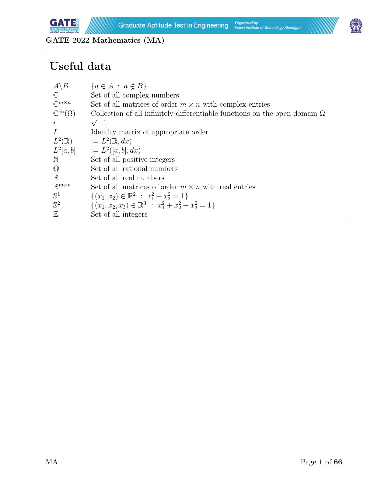 GATE 2022 Mathematics (MA) Question Paper - IndCareer Docs