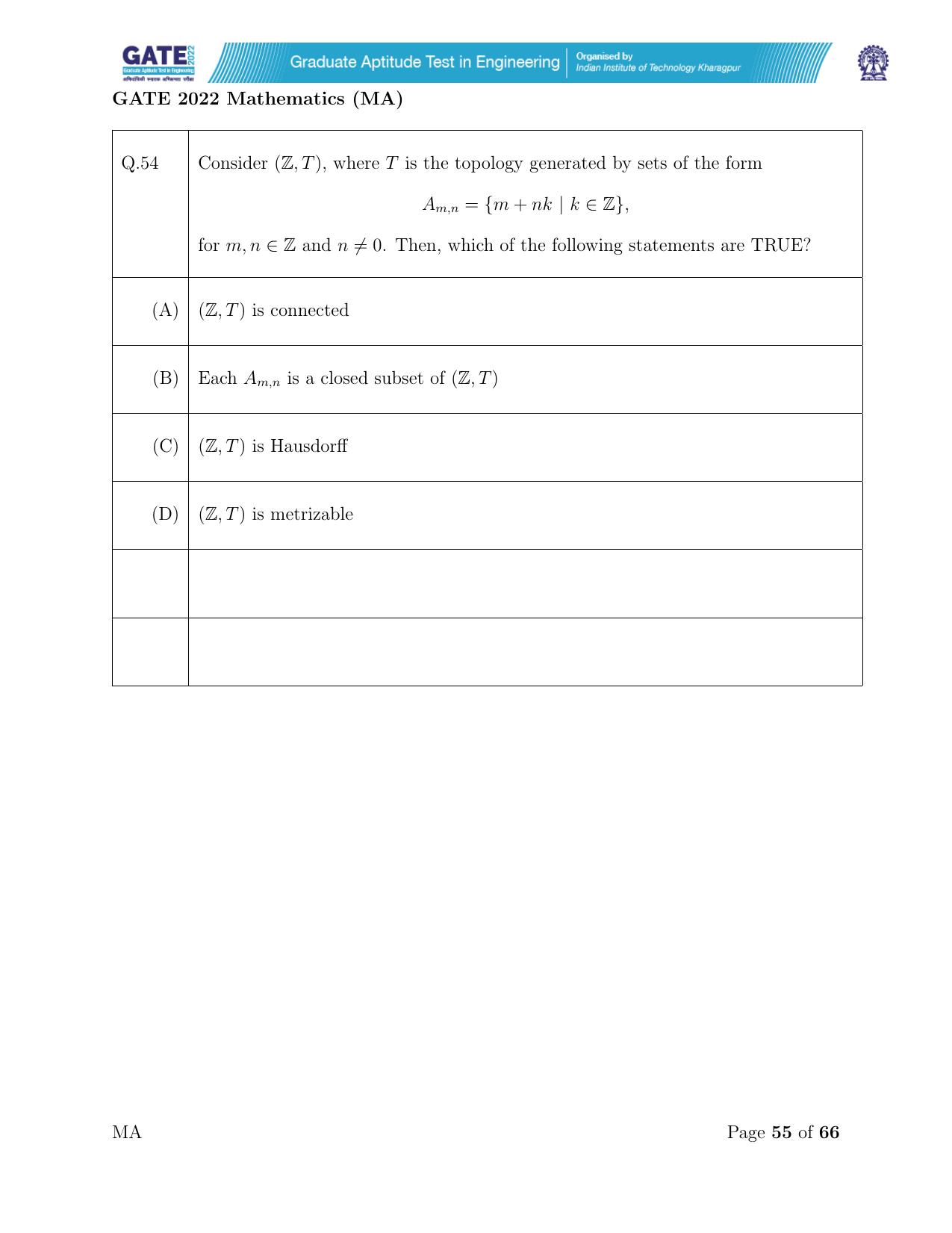 GATE 2022 Mathematics (MA) Question Paper - IndCareer Docs