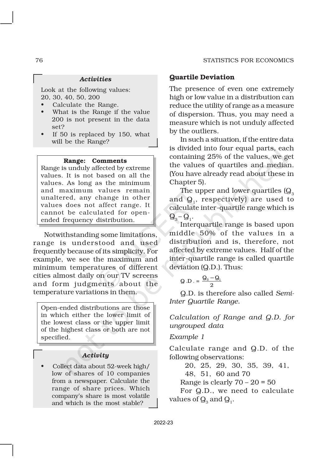 NCERT Book for Class 11 Economics (Statistic Economics) Chapter 6 Measures of Dispersion ...
