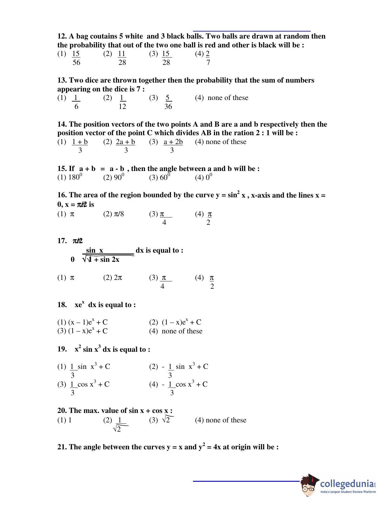JEECUP 2021 Mathematics Question Papers - IndCareer Docs