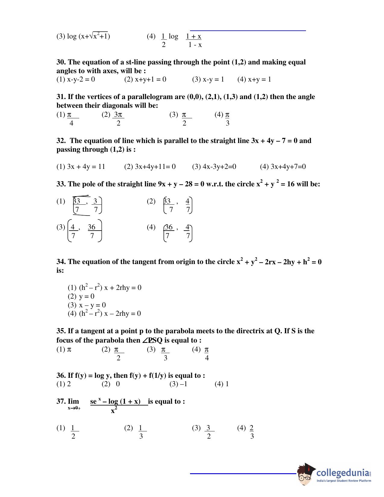JEECUP 2021 Mathematics Question Papers - IndCareer Docs