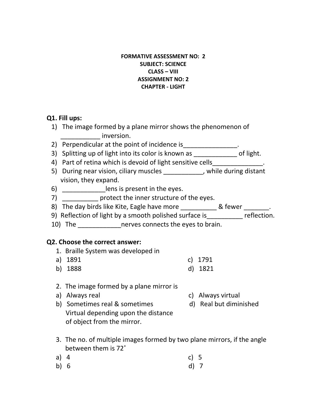 CBSE Worksheets for Class 8 Science Assignment 5 - IndCareer Docs
