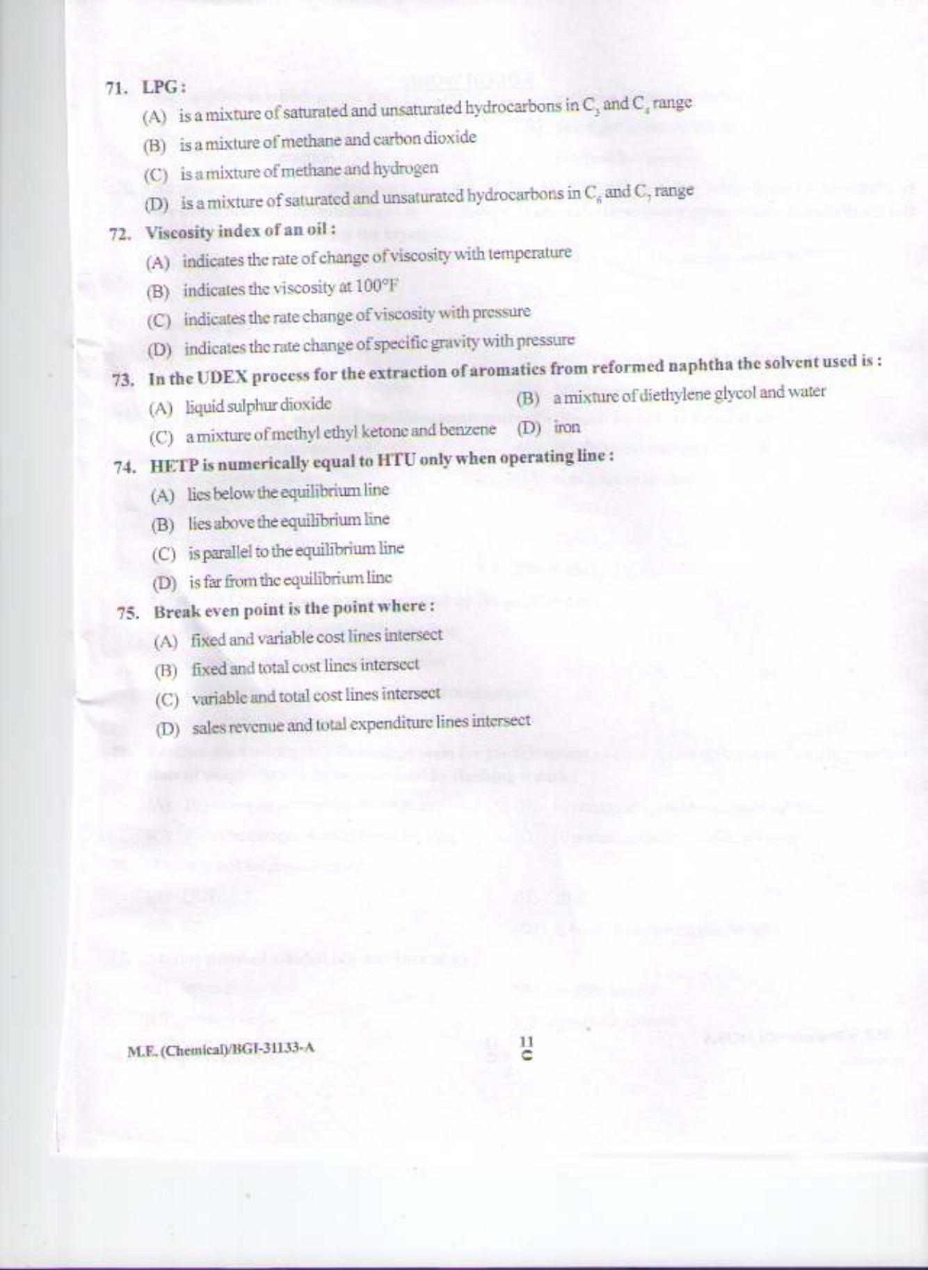 PU CET PG 2015: M.E.(Chemical) Question Paper - IndCareer Docs
