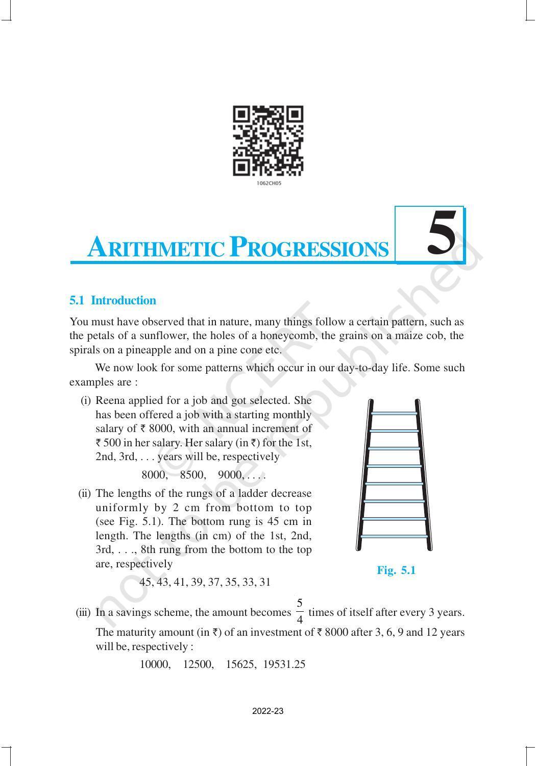 NCERT Book for Class 10 Maths Chapter 5 Arithmetic Progression - IndCareer Schools