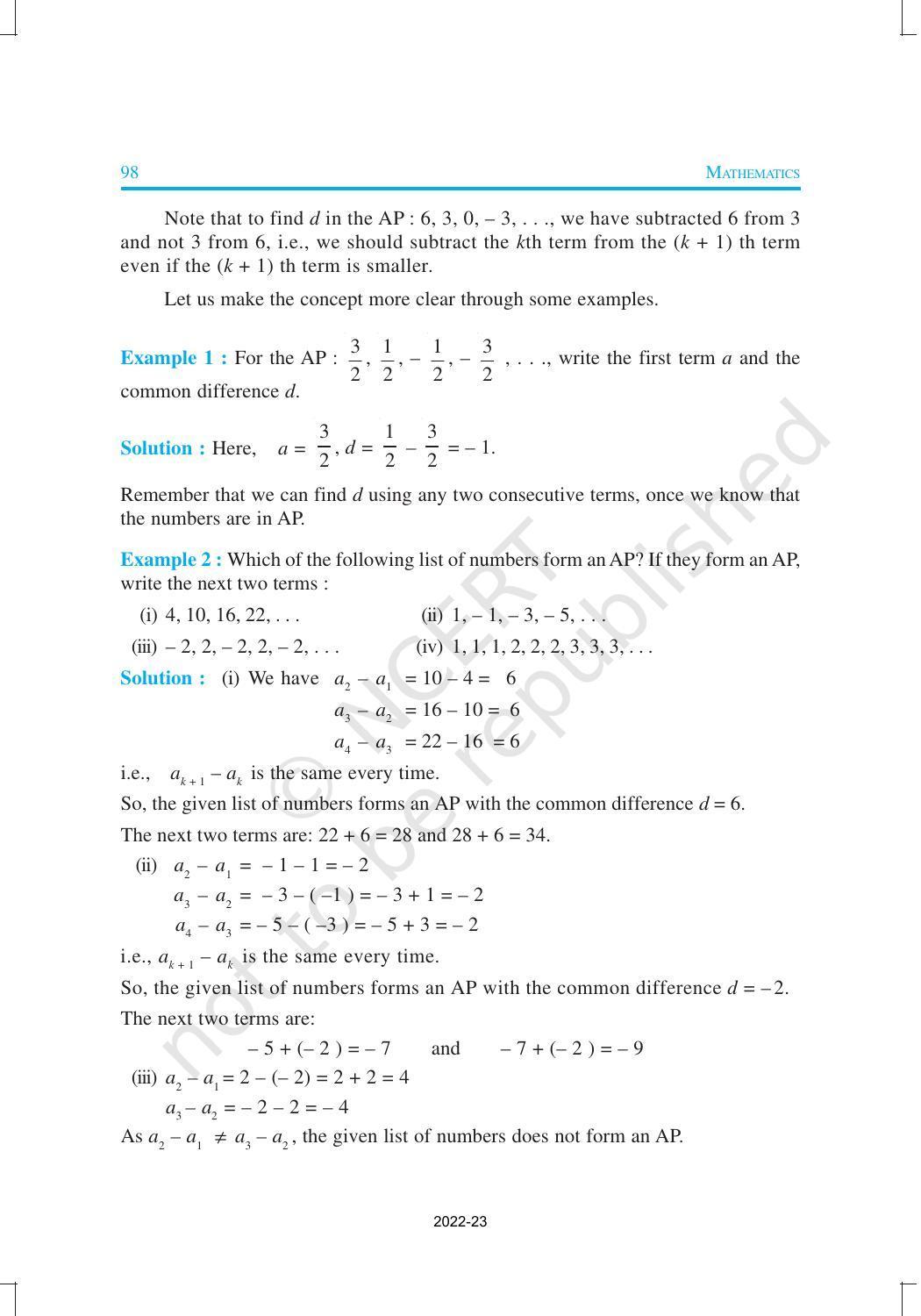 NCERT Book for Class 10 Maths Chapter 5 Arithmetic Progression - IndCareer Schools
