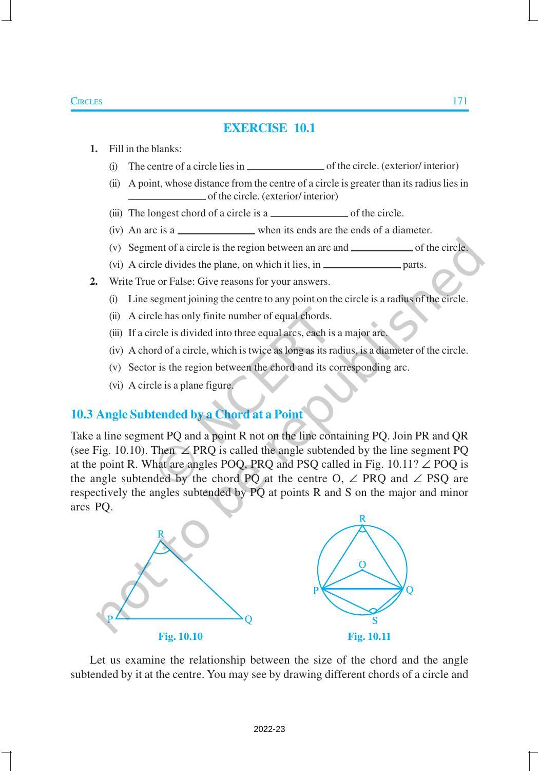 NCERT Book for Class 9 Maths Chapter 10 Circles