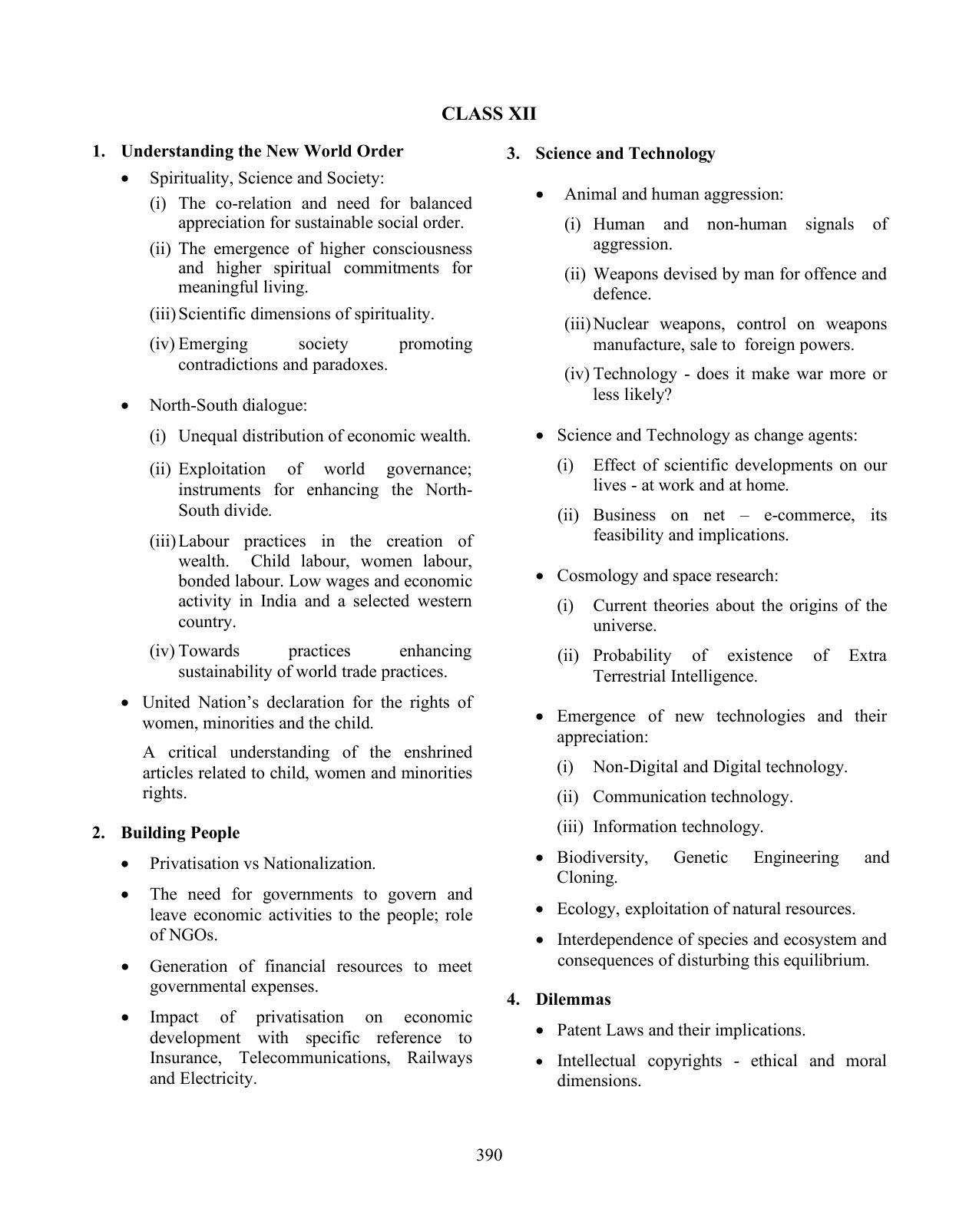 ISC Class XI & XII SUPW Syllabus - IndCareer Docs