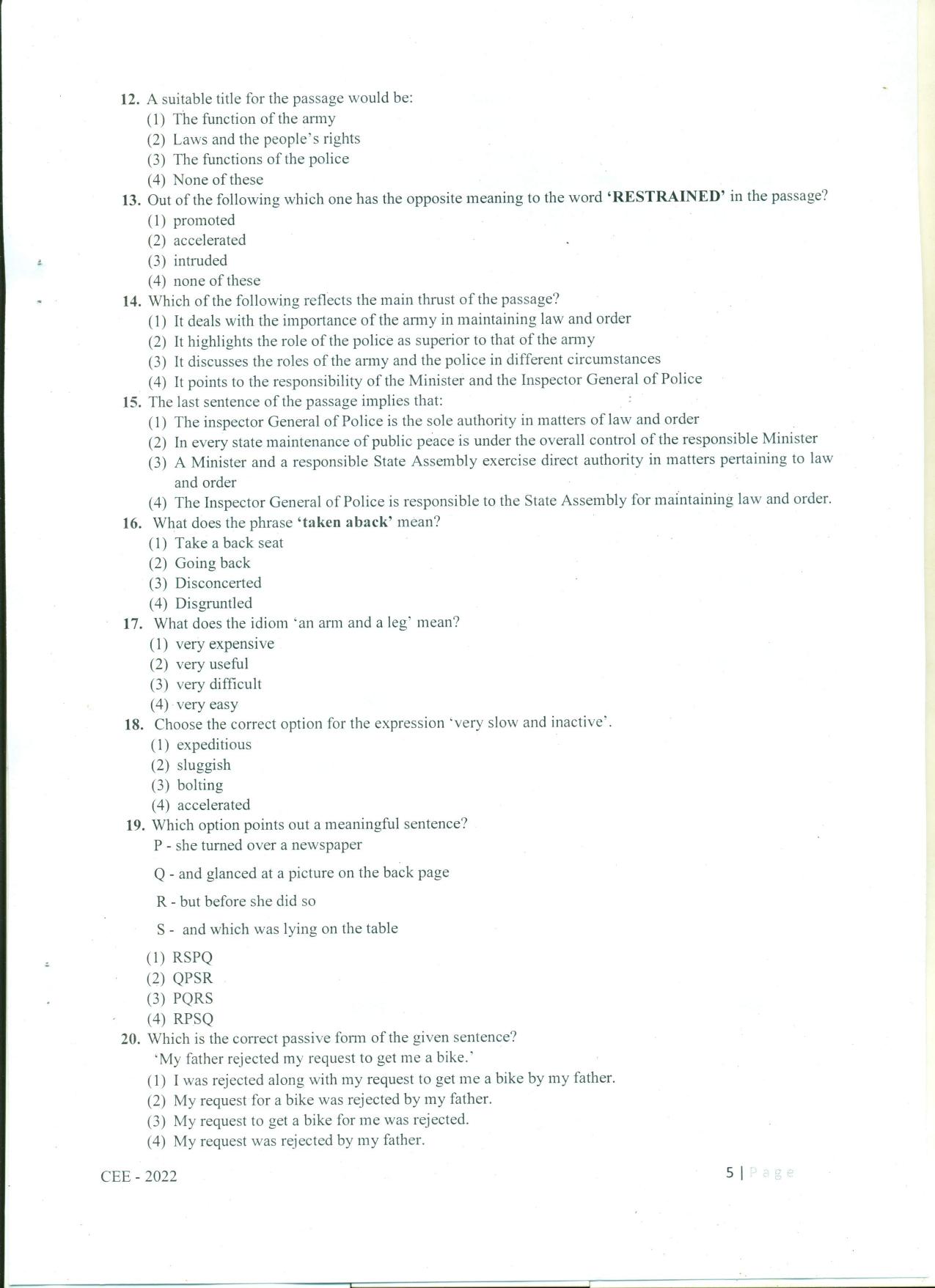 RIE CEE (L2) Question Paper 2022 - IndCareer Docs