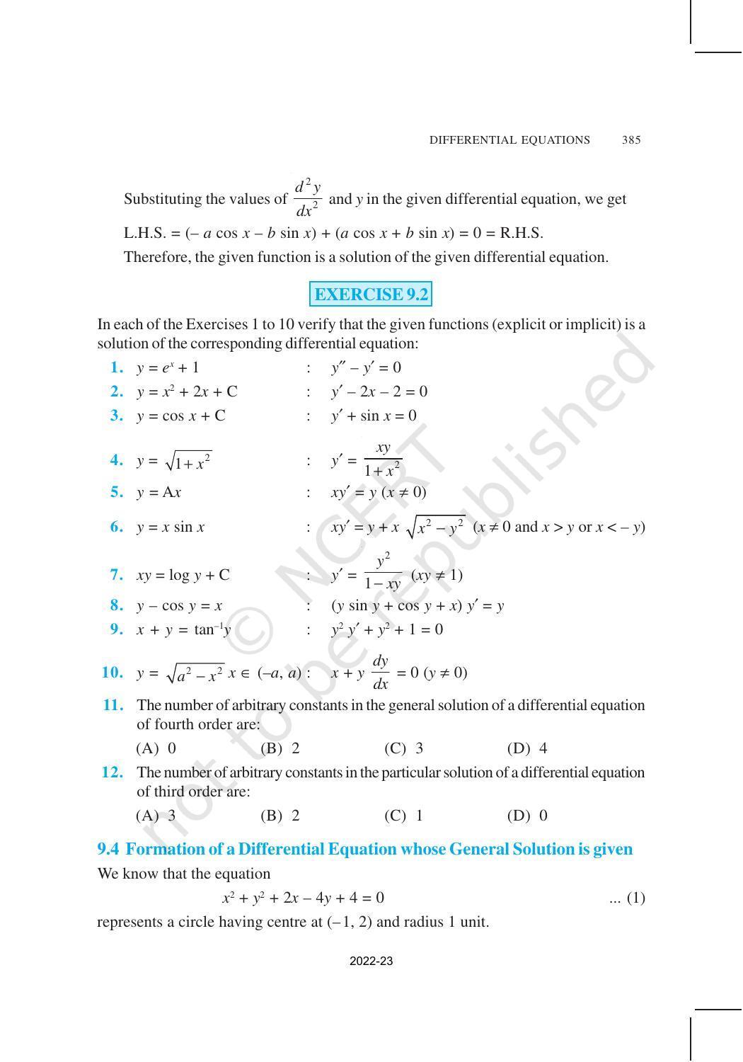 NCERT Book for Class 12 Maths Chapter 9 Differential Equations - IndCareer Docs