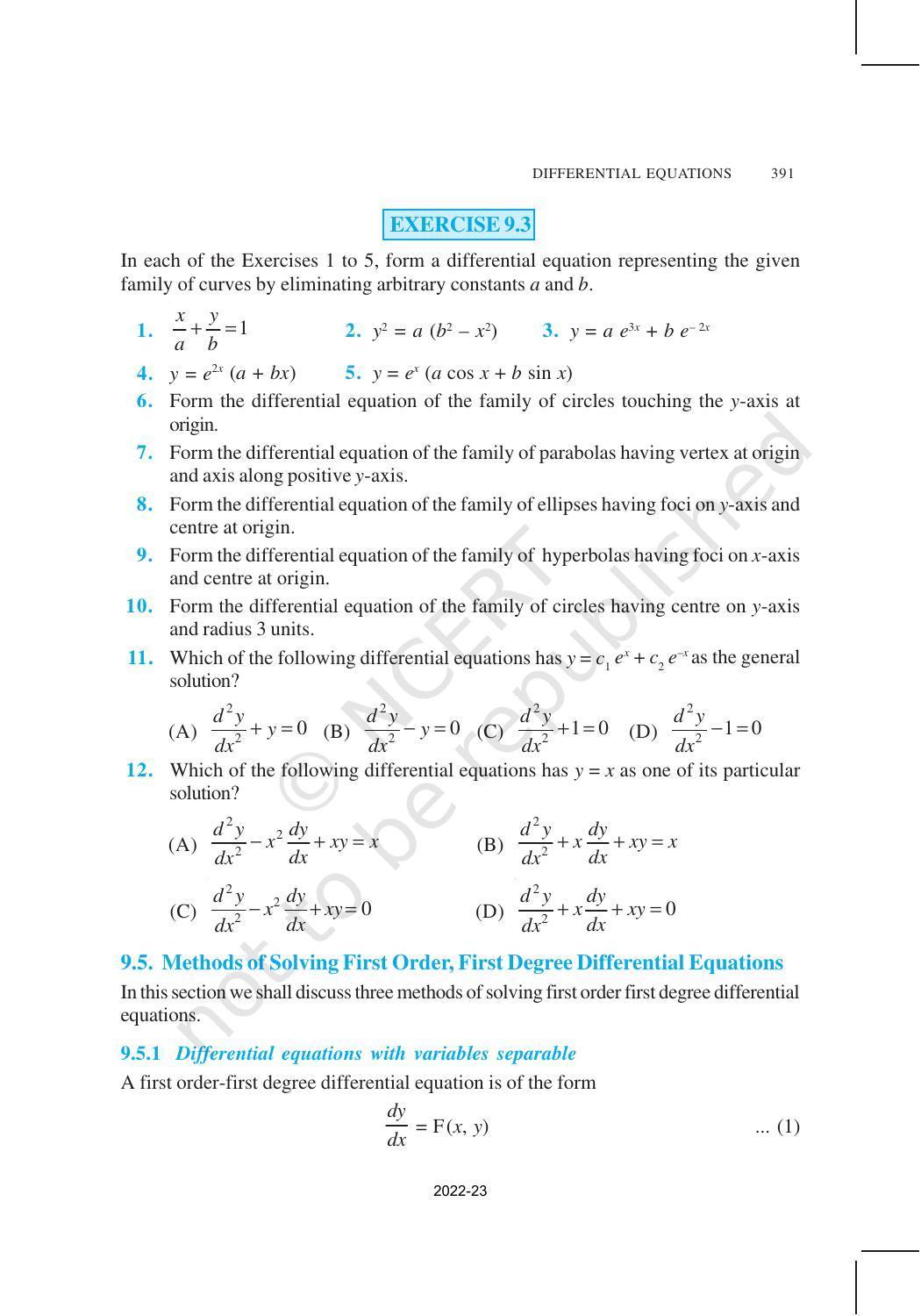 NCERT Book for Class 12 Maths Chapter 9 Differential Equations - IndCareer Docs