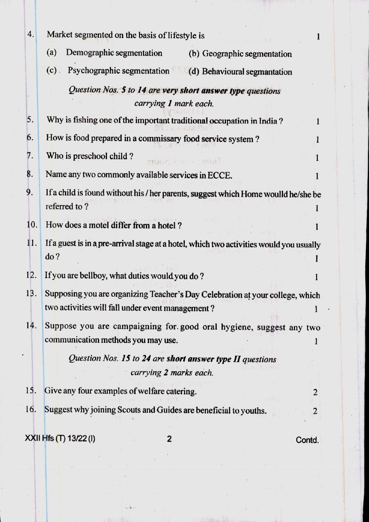 COHSEM 12th Question Papers Improvement 2022 Human Ecology and Family ...