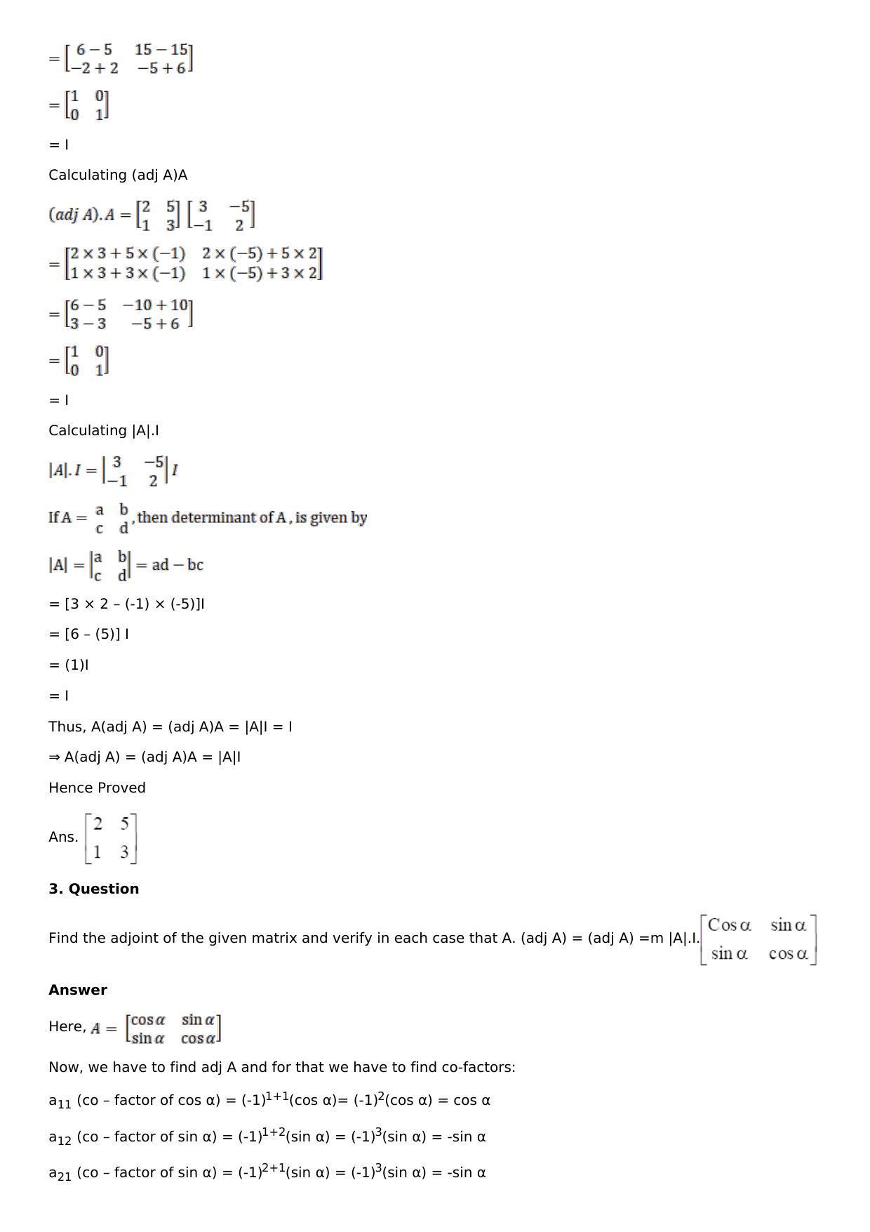 RS Aggarwal Solutions for 12th Class Maths Chapter 7-Adjoint and ...