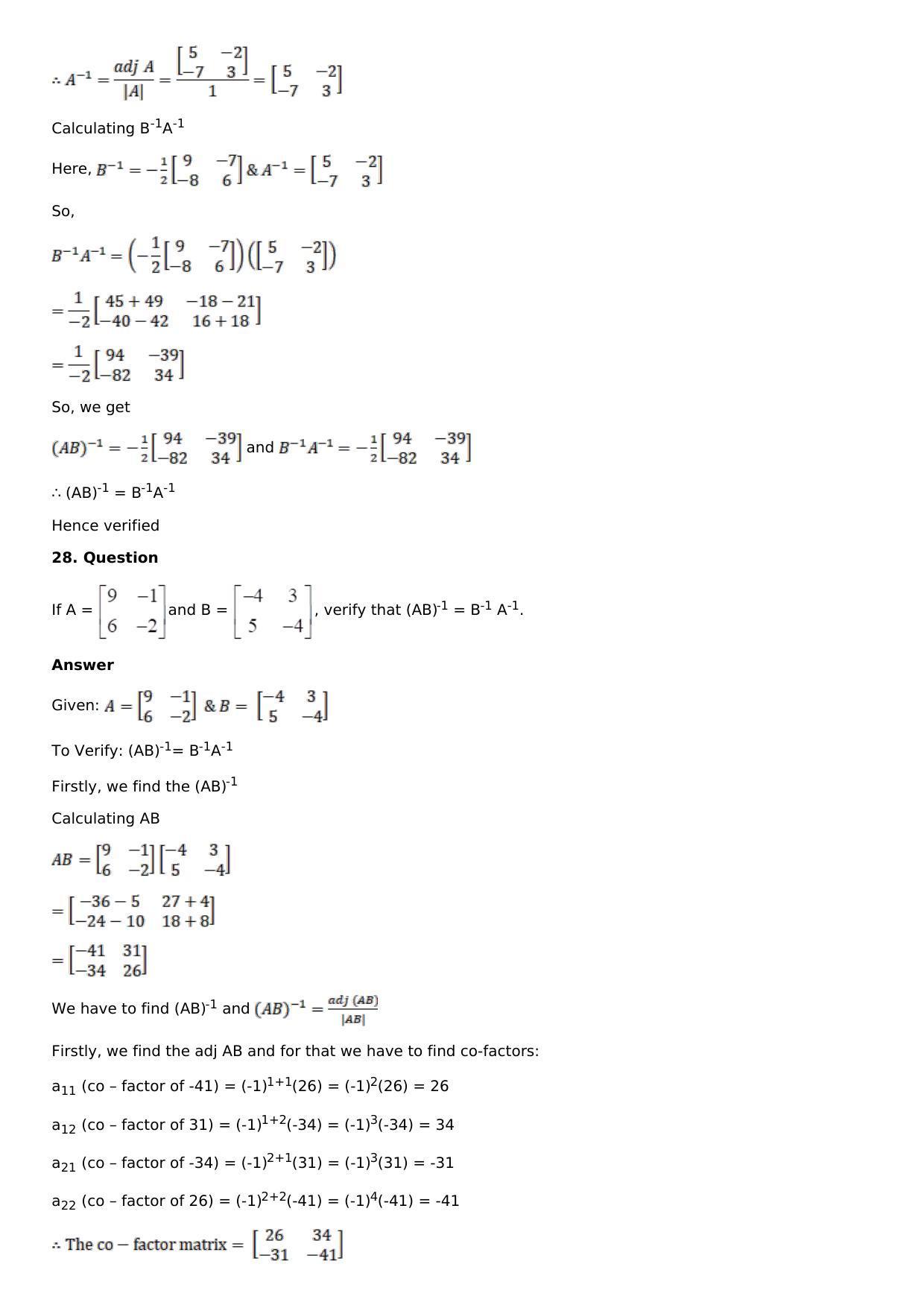 RS Aggarwal Solutions for 12th Class Maths Chapter 7-Adjoint and ...