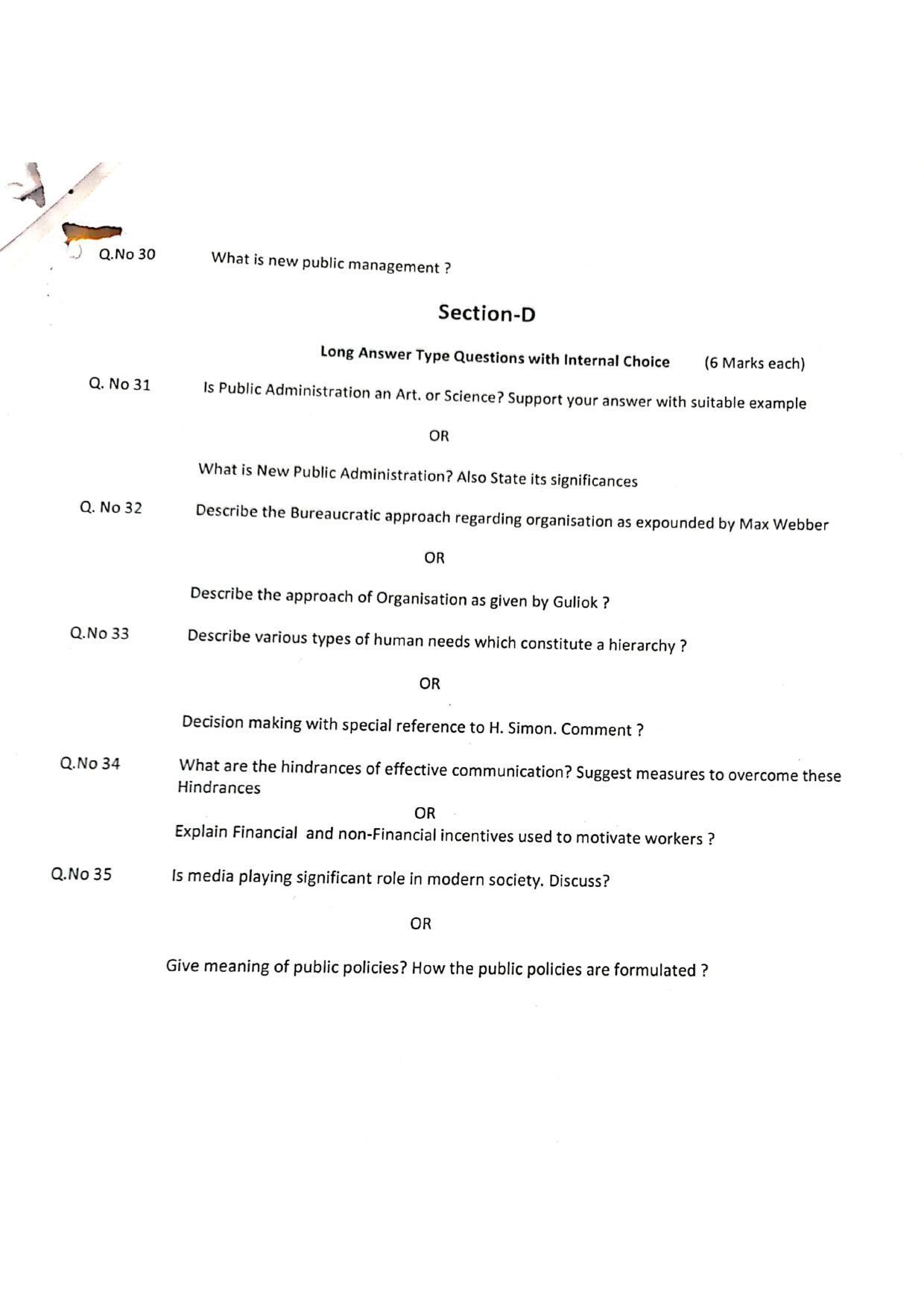 JKBOSE Class 11 Public Administration Model Question Paper 2023 ...