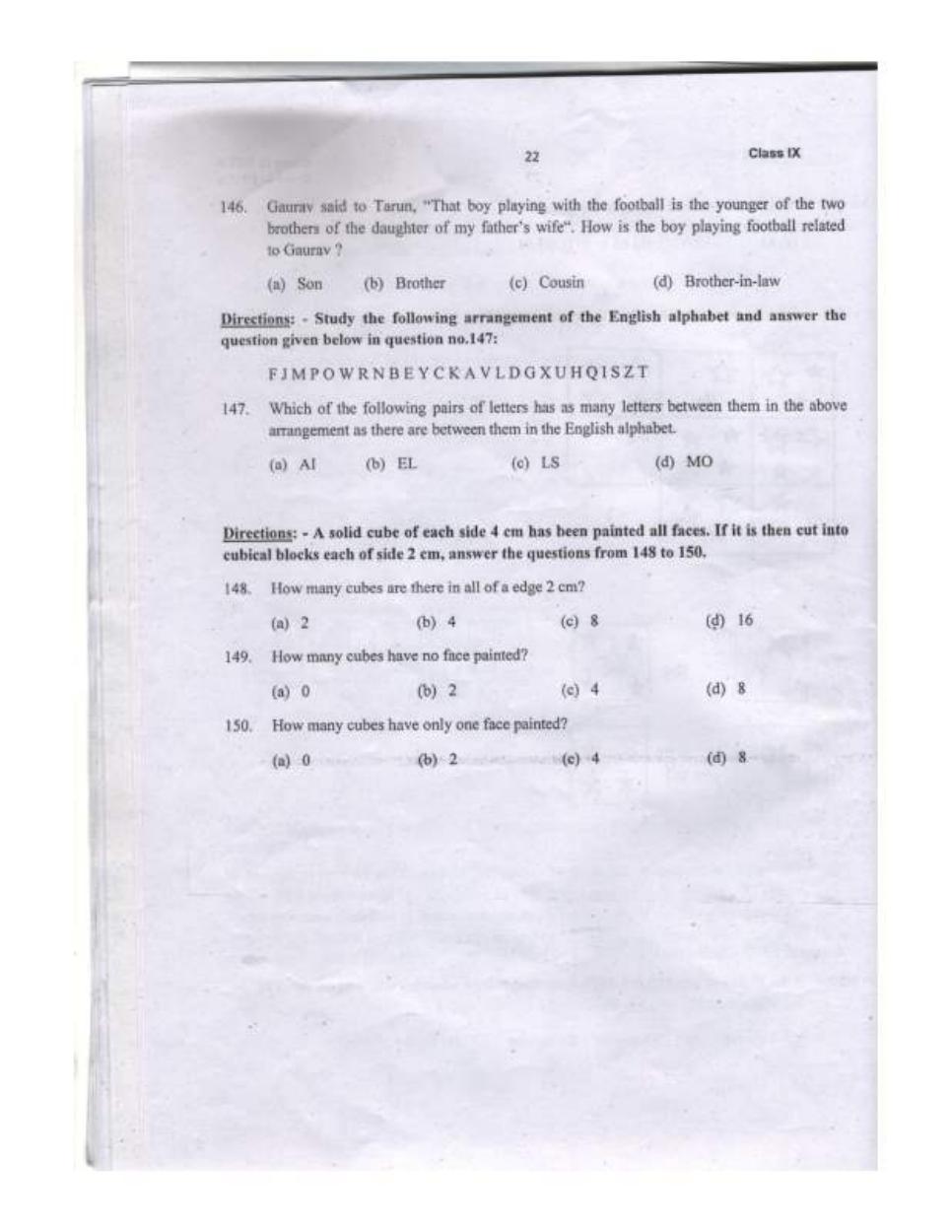 Sainik School question paper 2020 for class 9 - IndCareer Docs