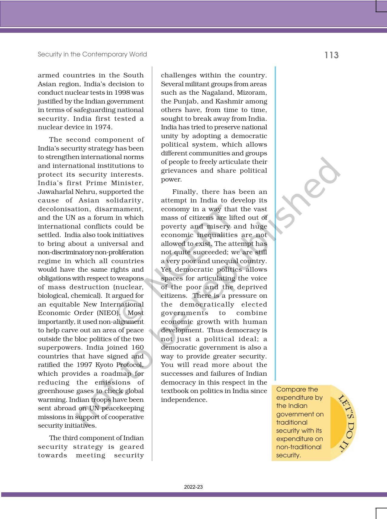 NCERT Book for Class 12 Political Science Chapter 7 Security