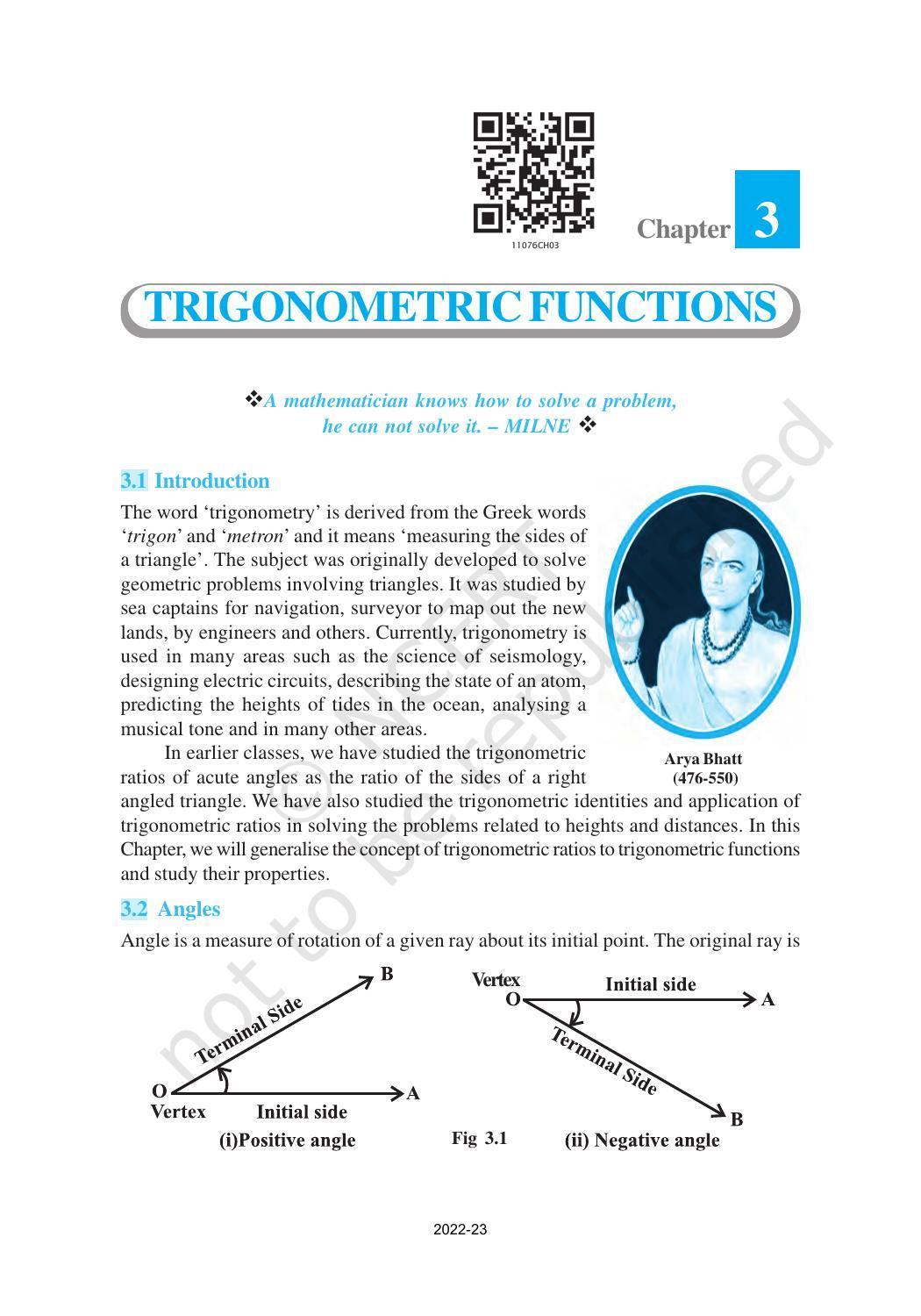 NCERT Book for Class 11 Maths Chapter 3 Trigonometric