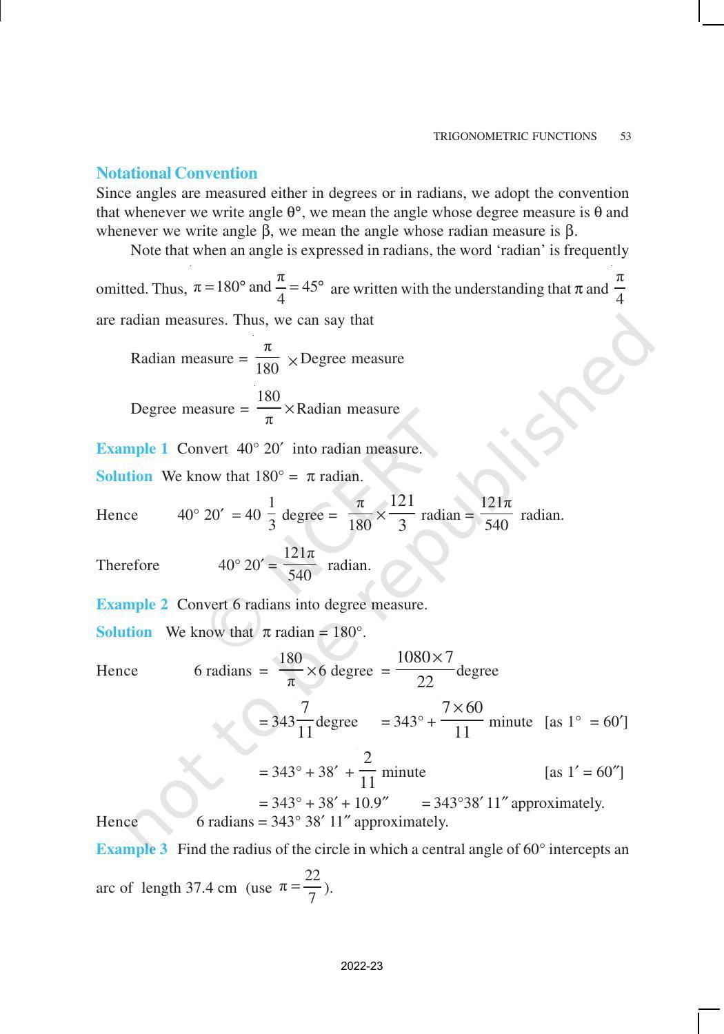 NCERT Book for Class 11 Maths Chapter 3 Trigonometric