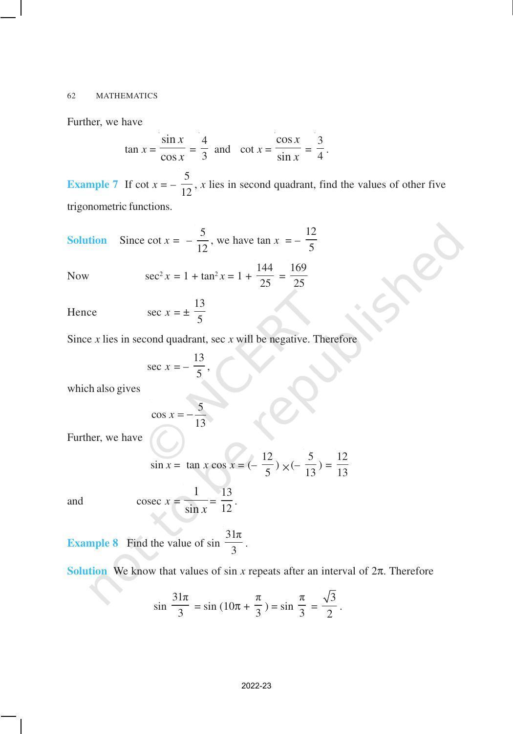 NCERT Book for Class 11 Maths Chapter 3 Trigonometric