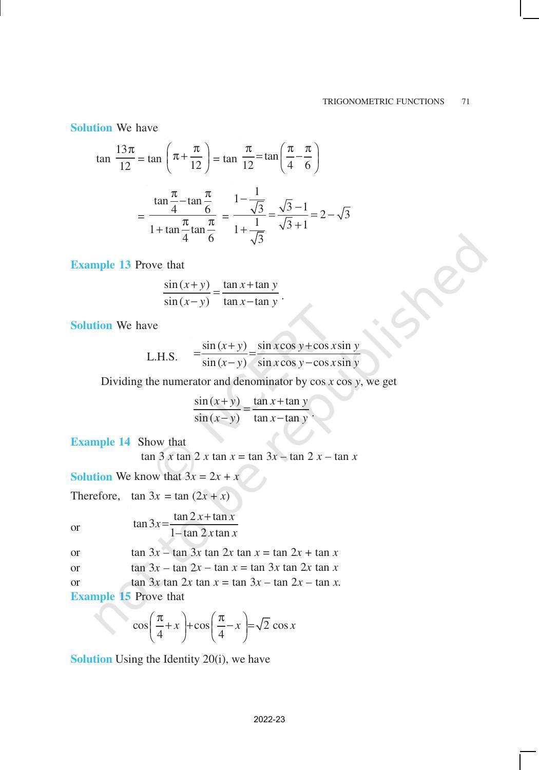 NCERT Book for Class 11 Maths Chapter 3 Trigonometric