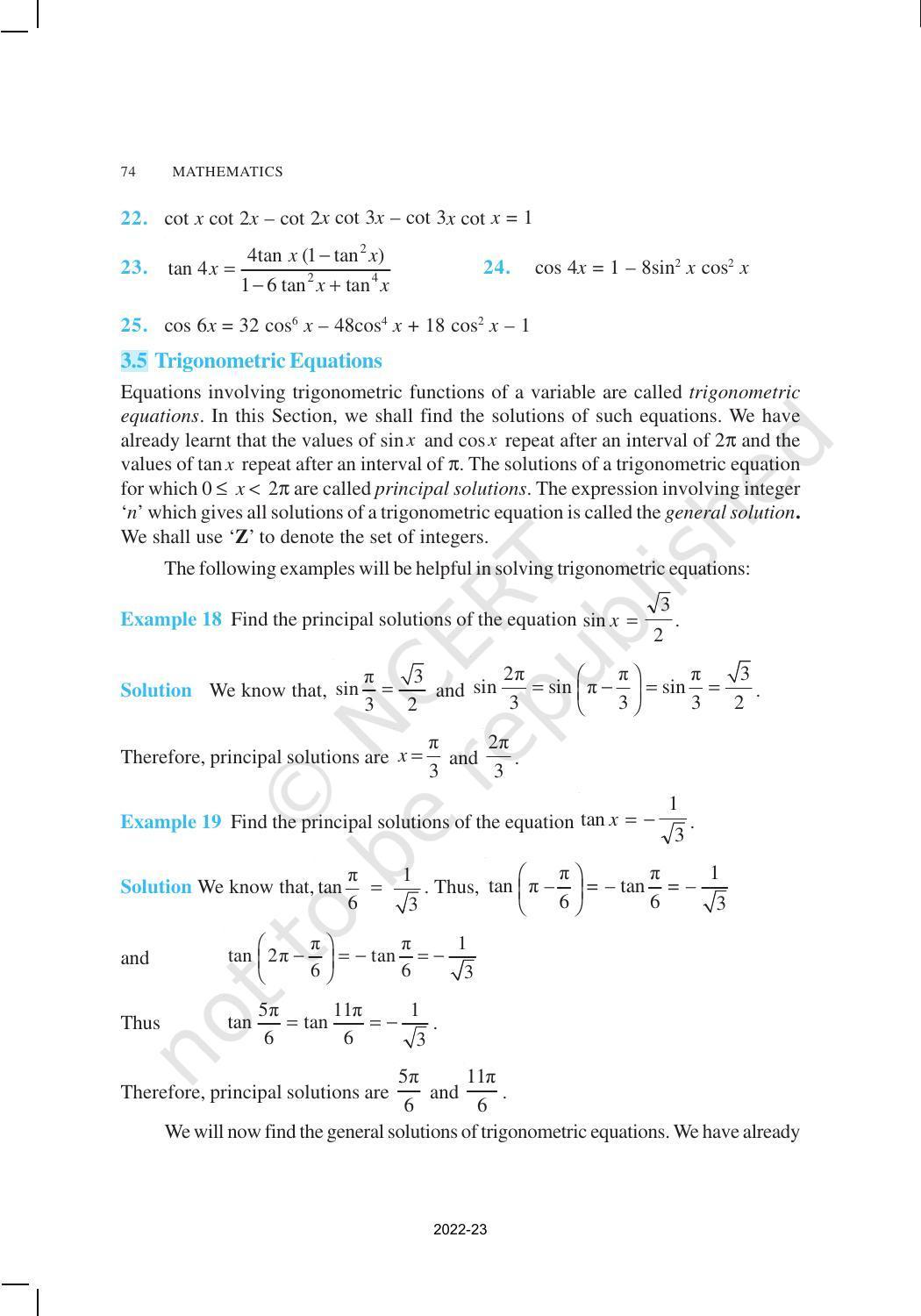 NCERT Book for Class 11 Maths Chapter 3 Trigonometric