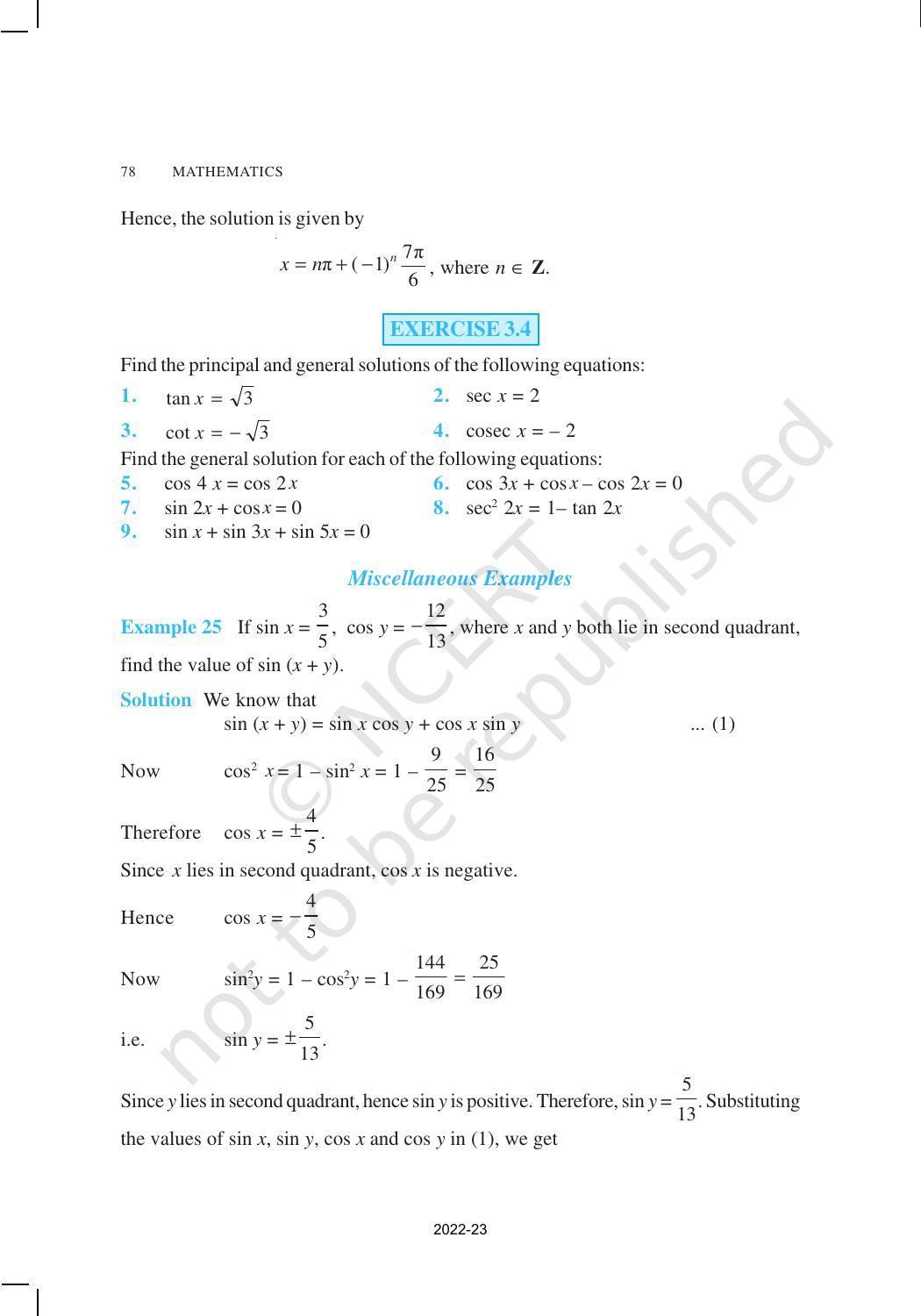 NCERT Book for Class 11 Maths Chapter 3 Trigonometric