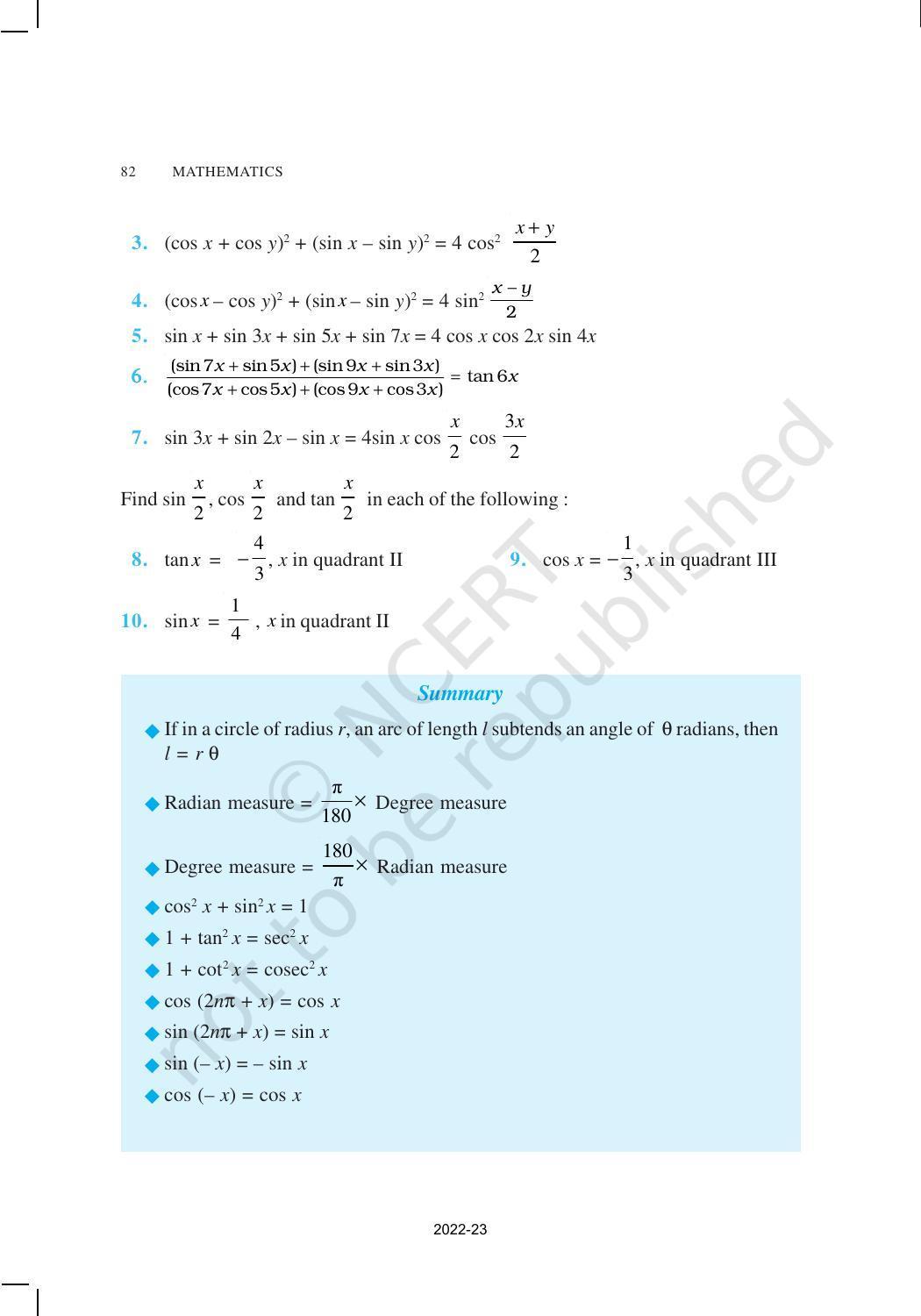 NCERT Book for Class 11 Maths Chapter 3 Trigonometric