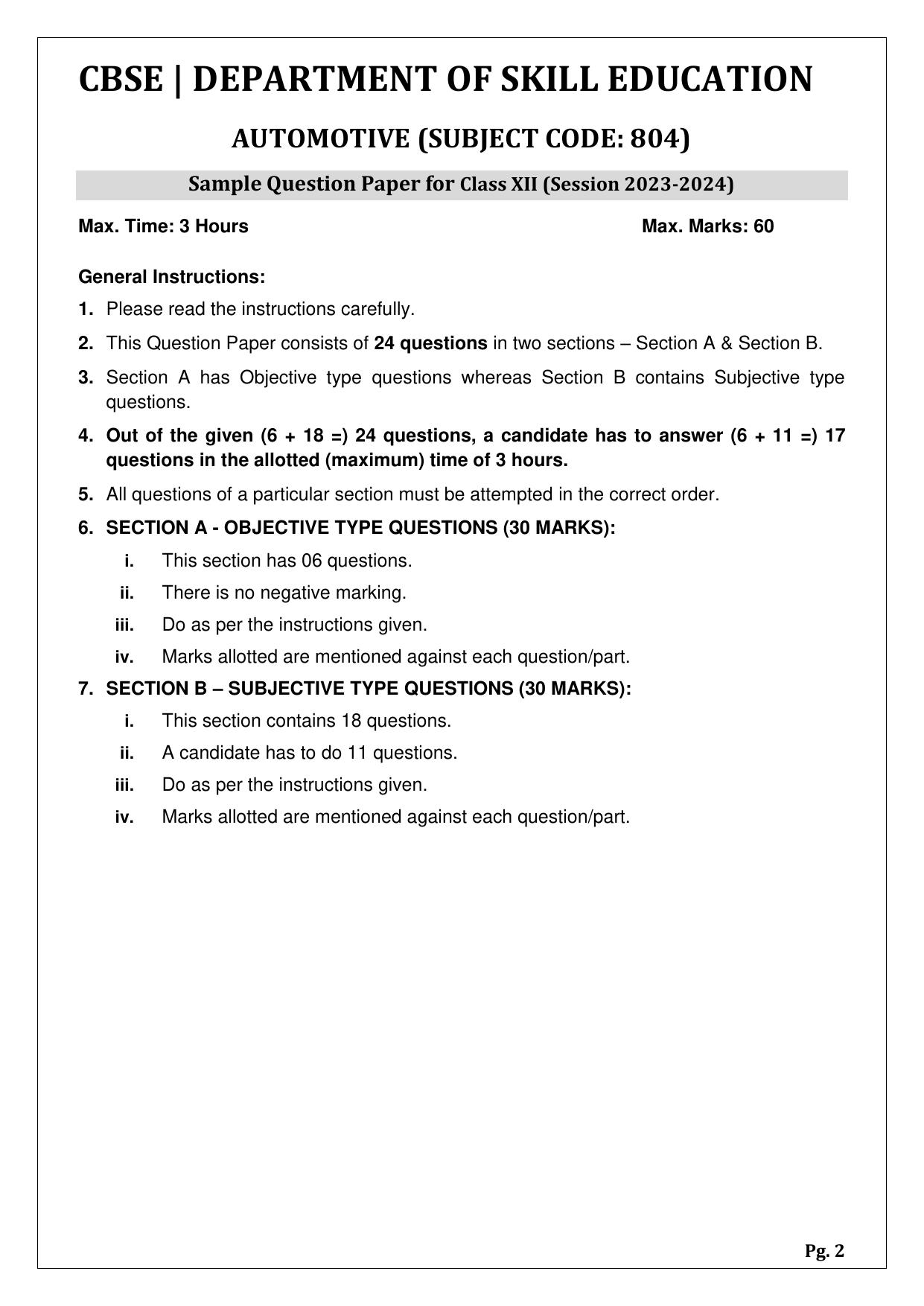 CBSE Class 12 Automotive Sample Papers: 2023, 2024 - IndCareer Schools