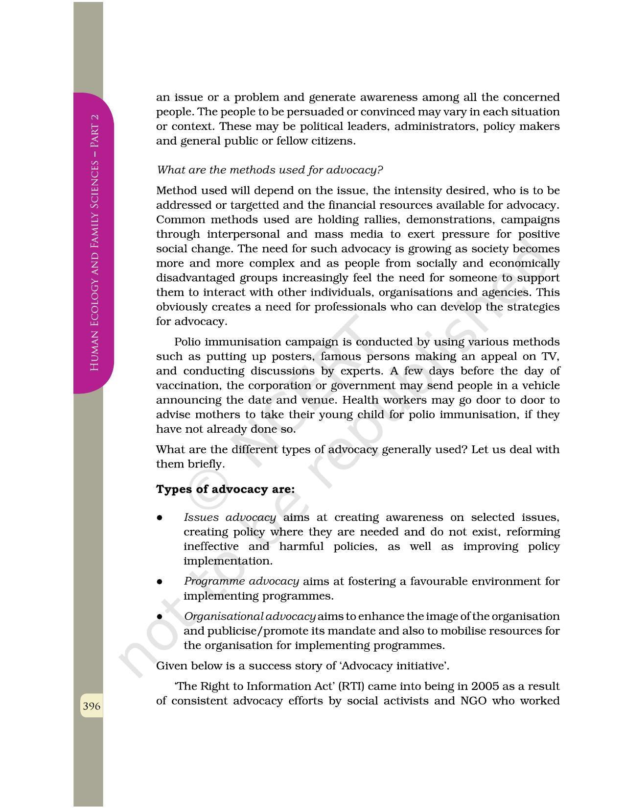 NCERT Book for Class 12 Home Science Chapter 22 Advocacy