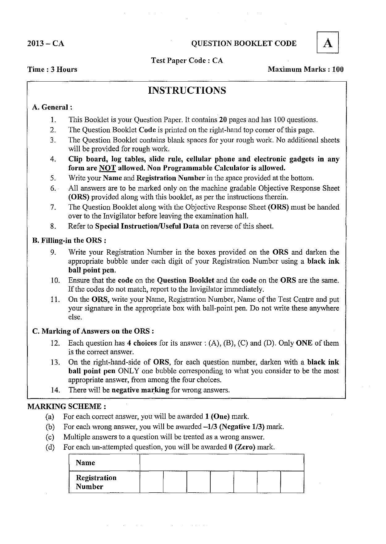 JAM 2013: CA Question Paper - IndCareer Docs