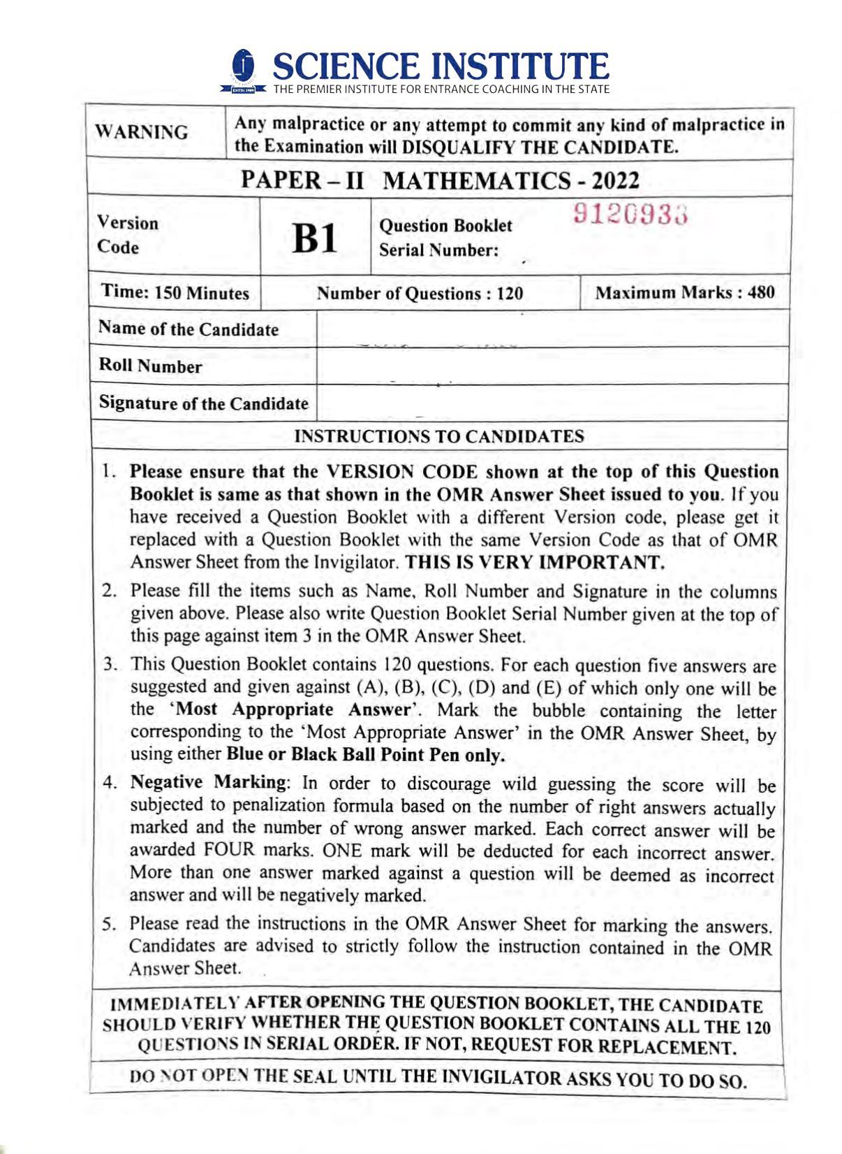 KEAM Paper II 2022 Question Paper - IndCareer Docs