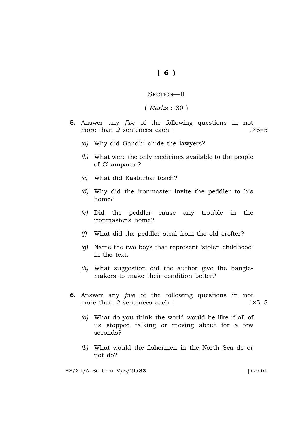 Meghalaya Board (MBOSE) Class 12 ELECTIVE ENGLISH (HS-XII-A. Sc. Com. V ...