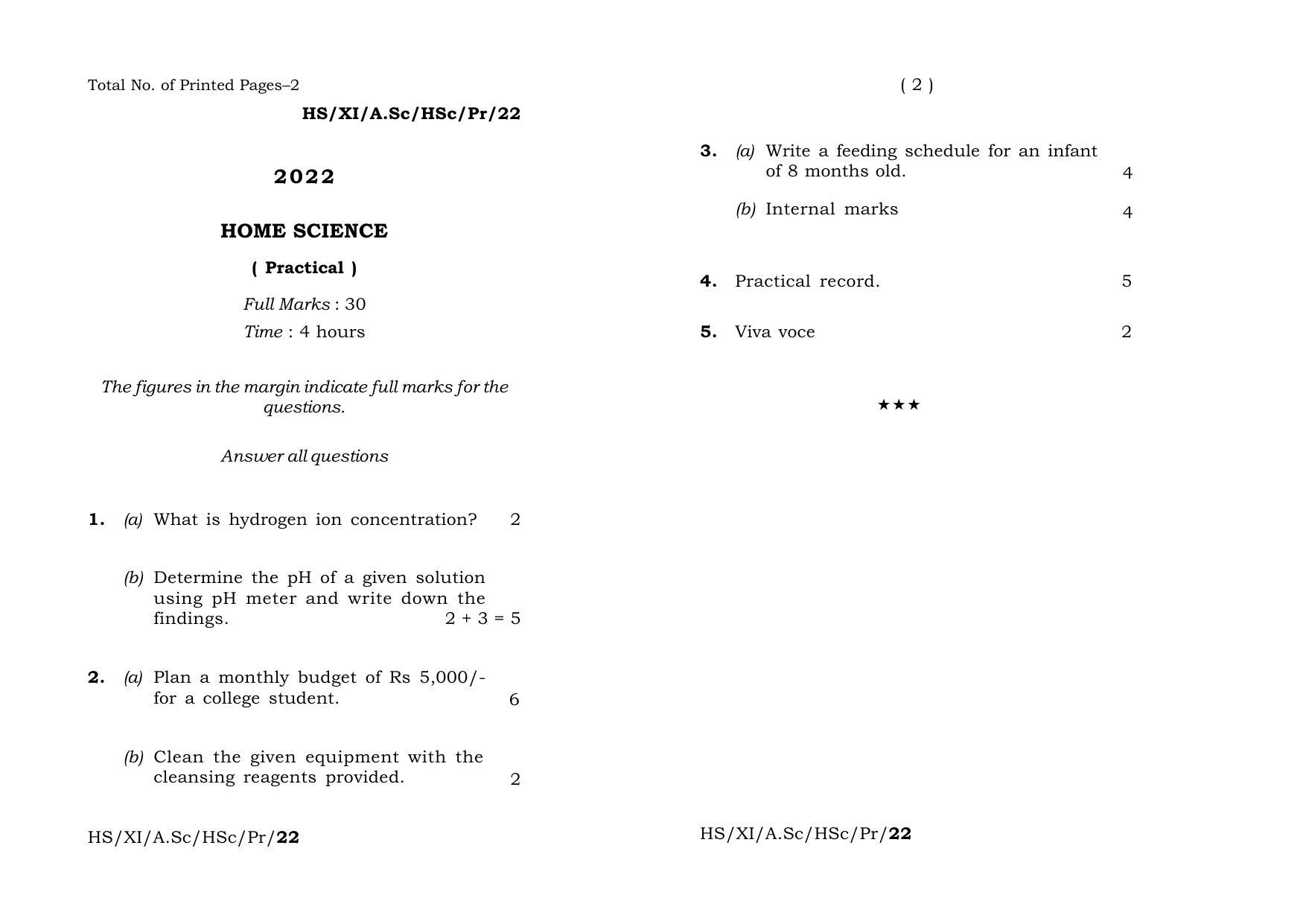 Meghalaya Board (MBOSE) Class 11 Home Science (practical) 2022 Question ...