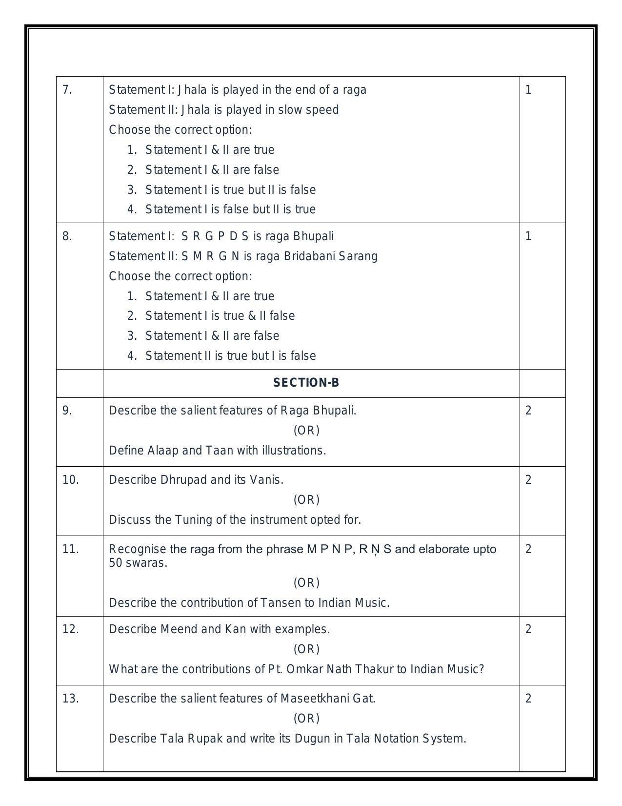 CBSE Class 10 Hindustani Music (Melodic) Sample Paper 2024 - IndCareer Docs