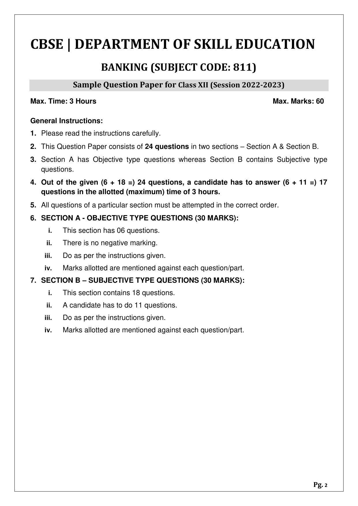 CBSE Class 12 Banking Sample Paper - IndCareer Schools