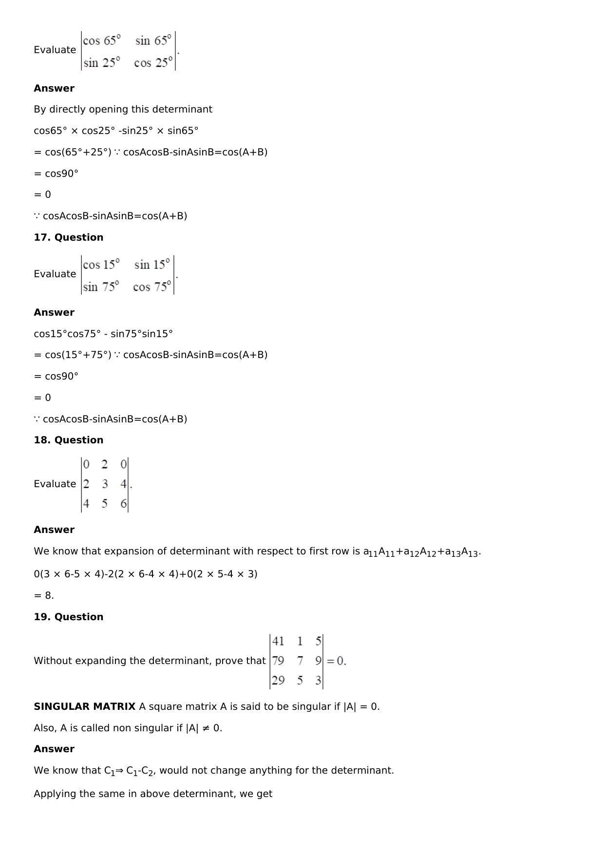 RS Aggarwal Solutions for 12th Class Maths Chapter 6-Determinants ...