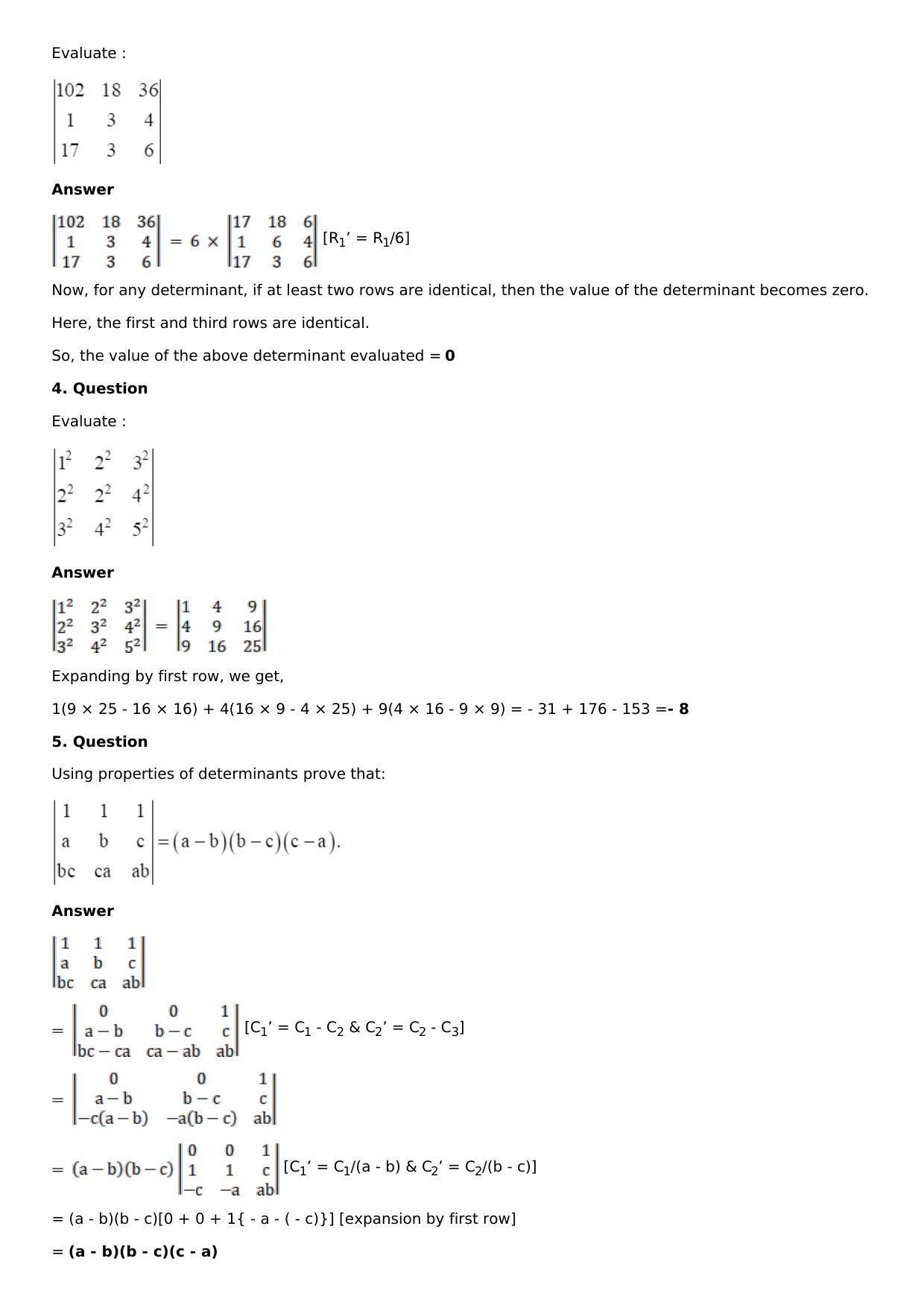 RS Aggarwal Solutions for 12th Class Maths Chapter 6-Determinants ...