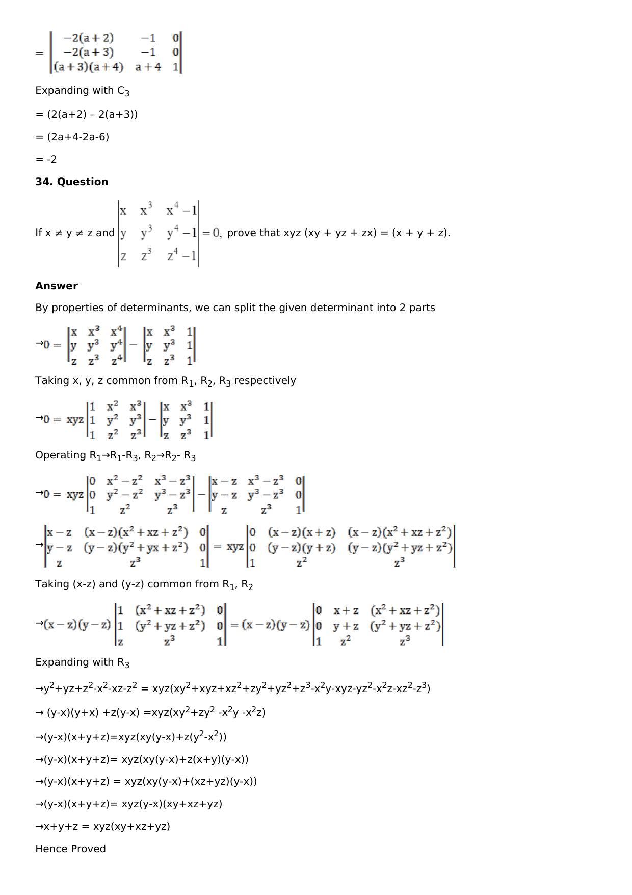 RS Aggarwal Solutions for 12th Class Maths Chapter 6-Determinants ...